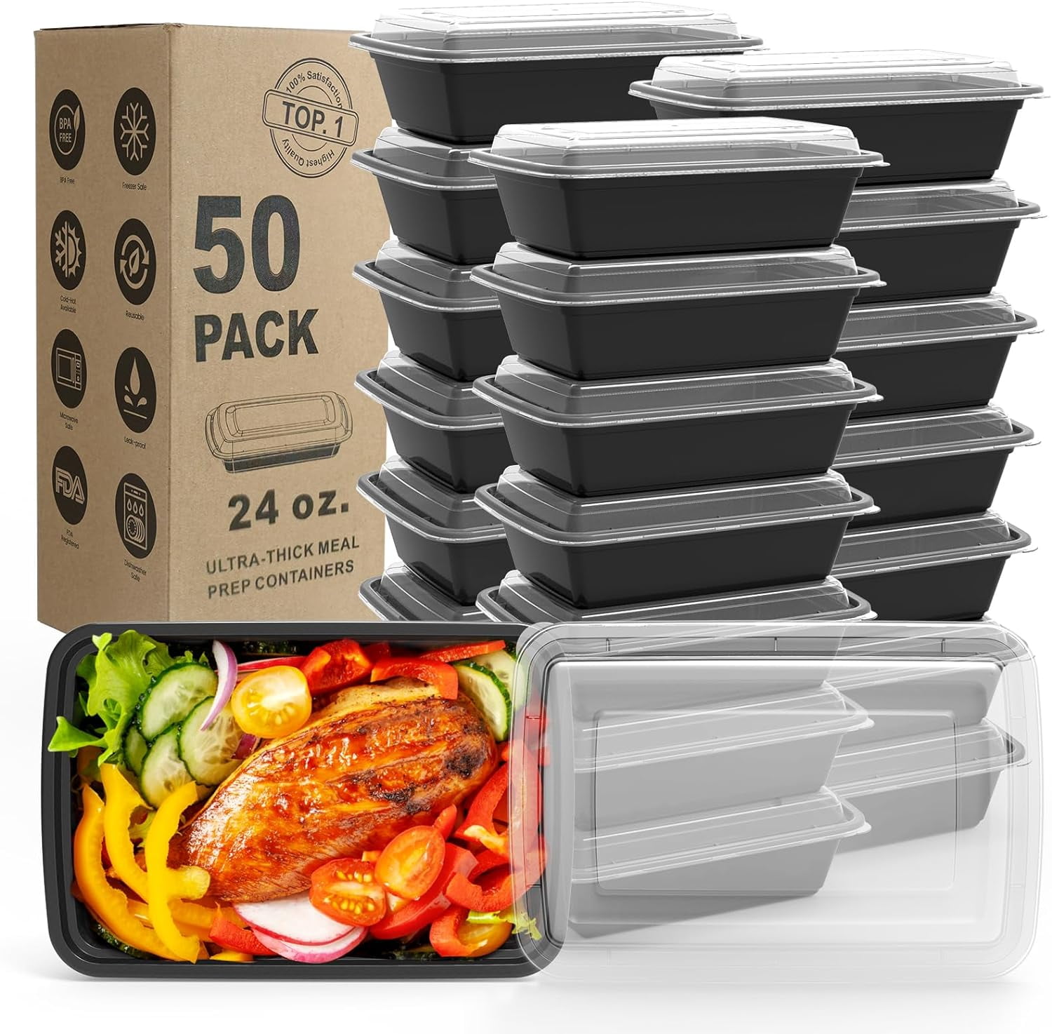 Meal Prep Containers, 50 Pack Extra-thick Food Storage Containers with ...