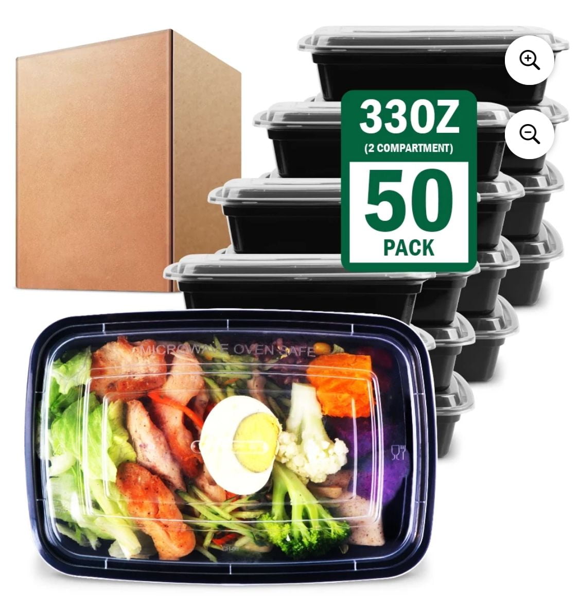 NYC Meal Prep Containers, 50 Pack, 32oz Plastic Food Storage, Single ...