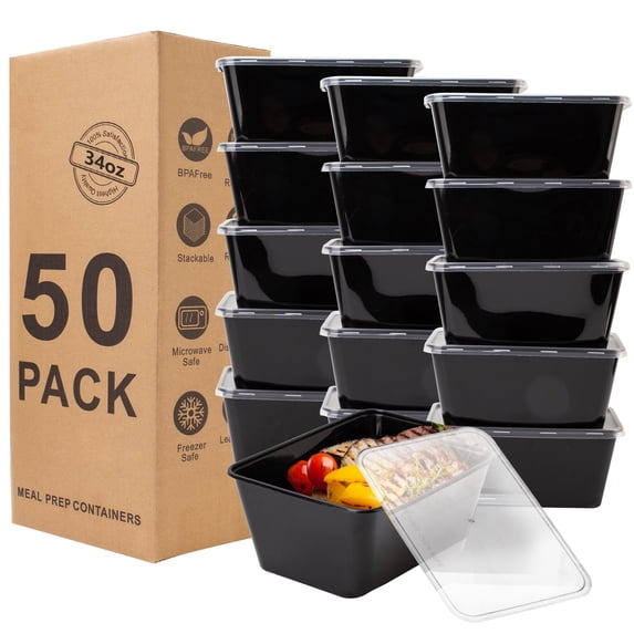 Meal Prep Containers 50pack - 34oz Food StorWith Lids Reusable ...