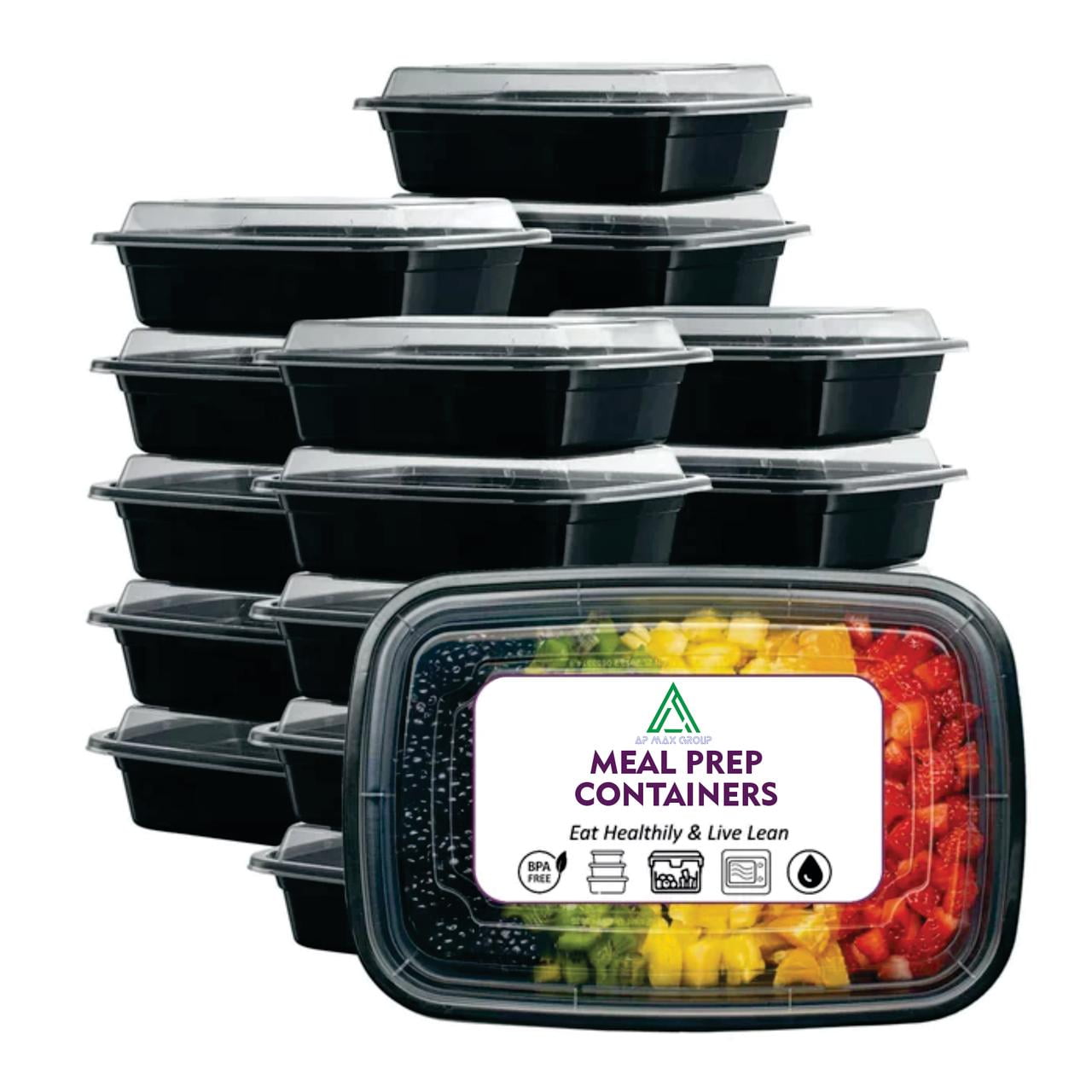 Meal Prep Containers, Black, Reusable Rectangular, Microwave Safe, 28 ...