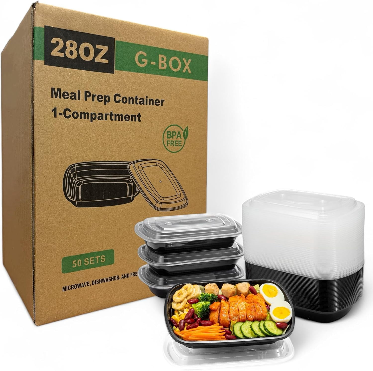 Meal Prep Containers with Lids - 28 OZ | 50 Pack | 1 Compartment Food ...