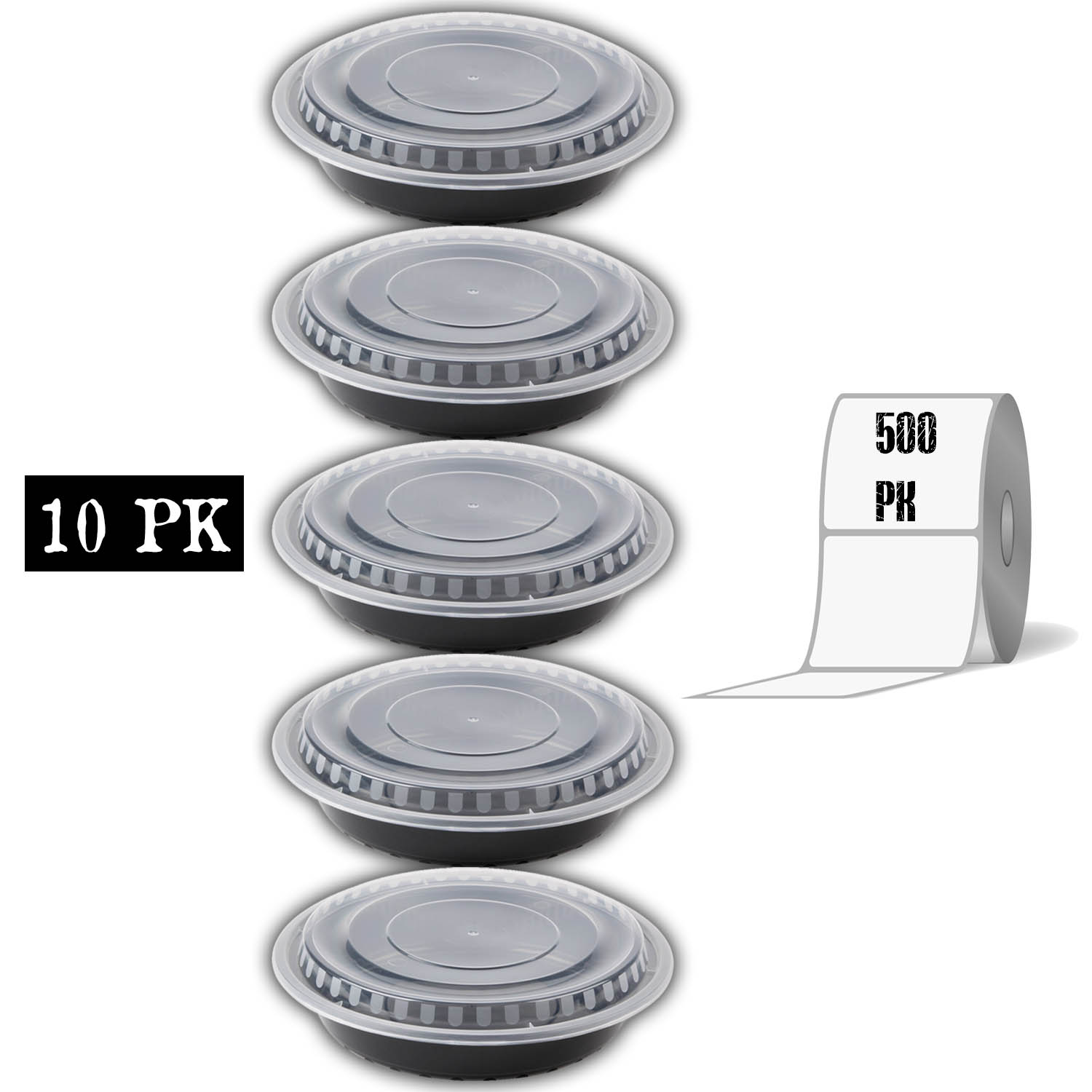 Meal Prep Containers And Lids And Labels Set: (10 Pk) Round Reusable ...