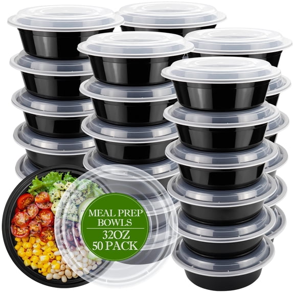 Meal Prep Containers Reusable 32oz - With Lids 50 Pack Round Food For ...