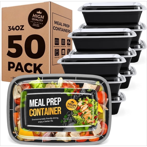 Meal Prep Containers Reusable, 50Pack 32oz Plastic Food Prep Storage ...