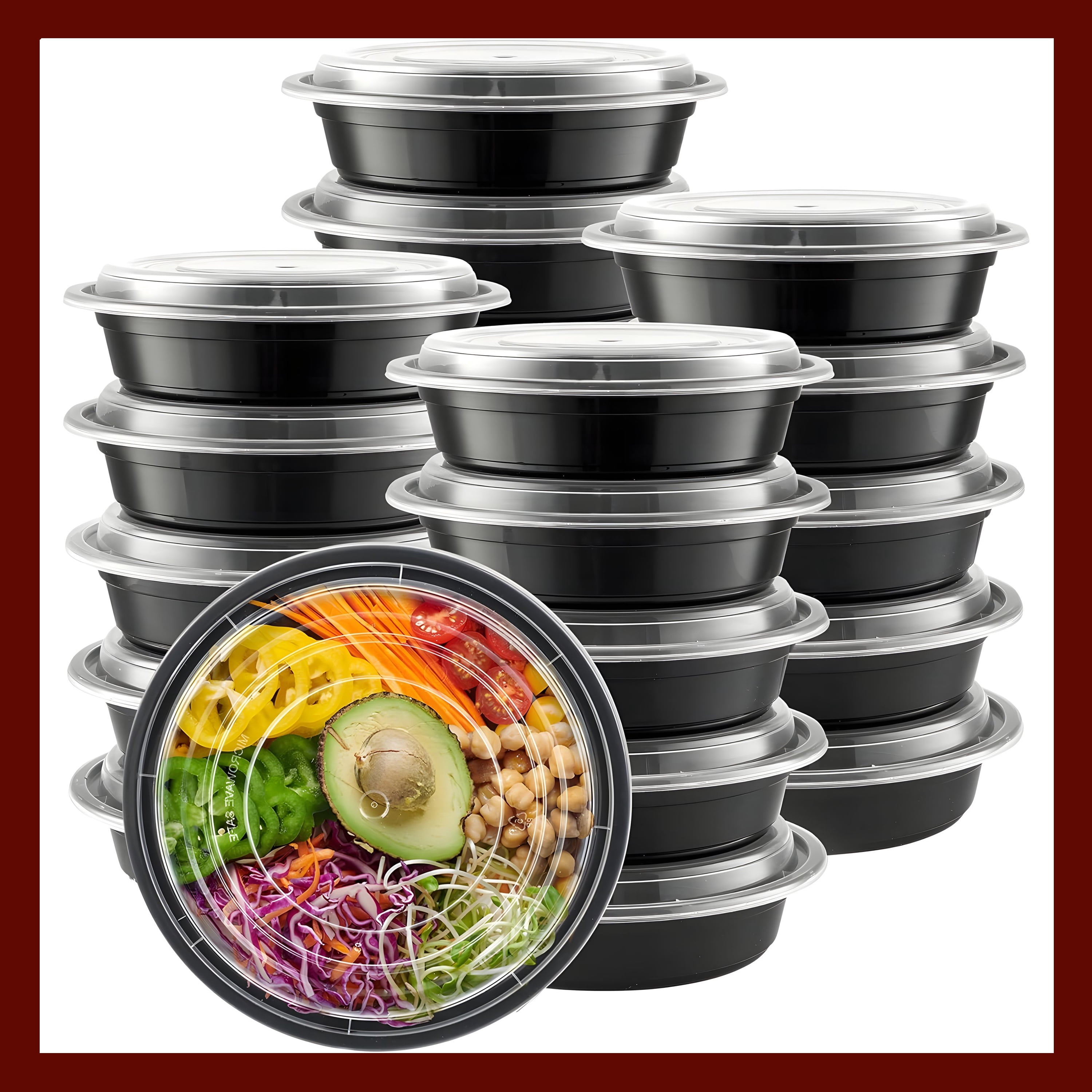 Meal Prep Containers Round [60 Set] x [24 oz] with Lids, 1 compartment ...