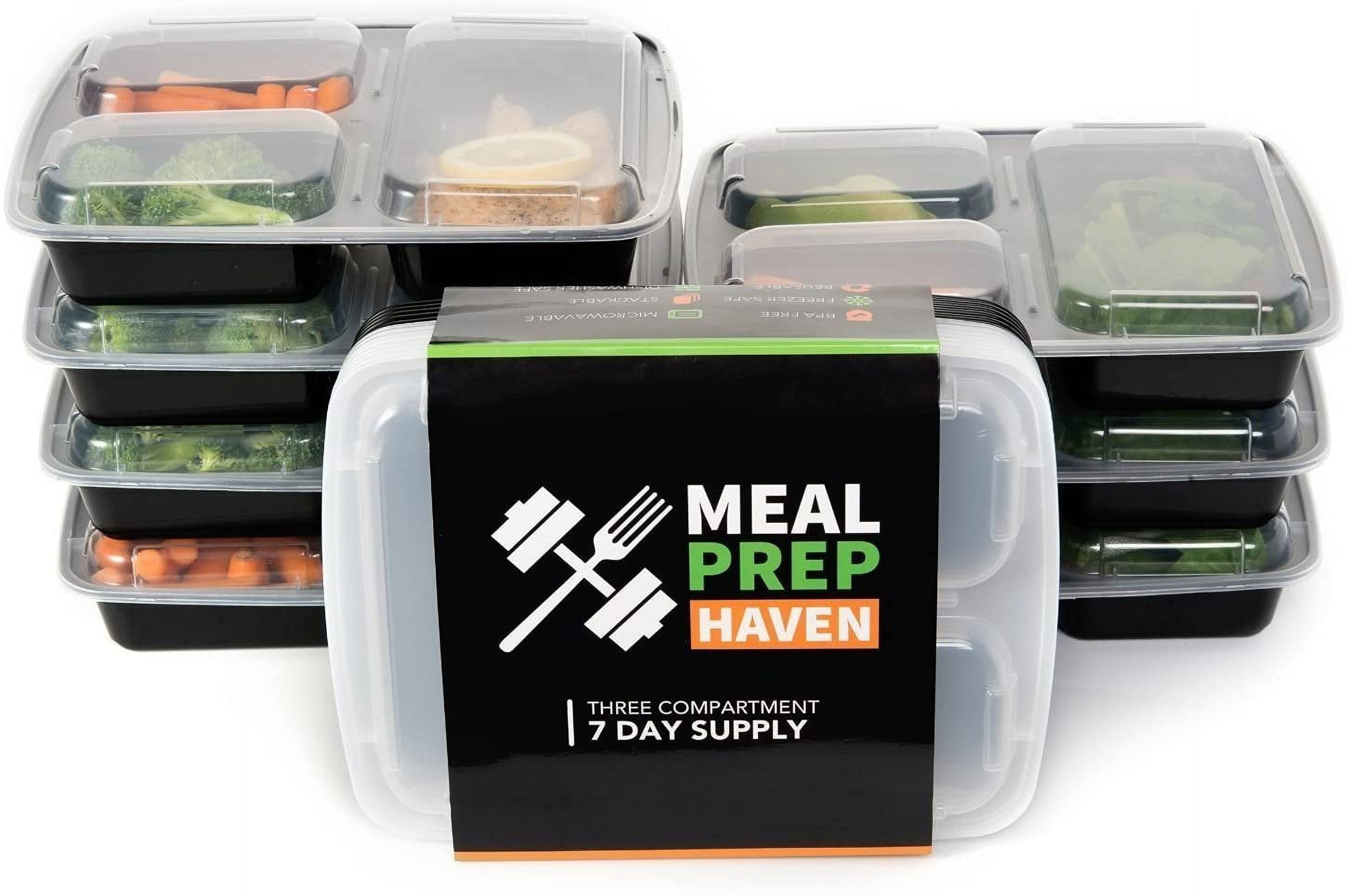 Meal Prep Haven 3 Compartment Food Storage Containers with Lids ...