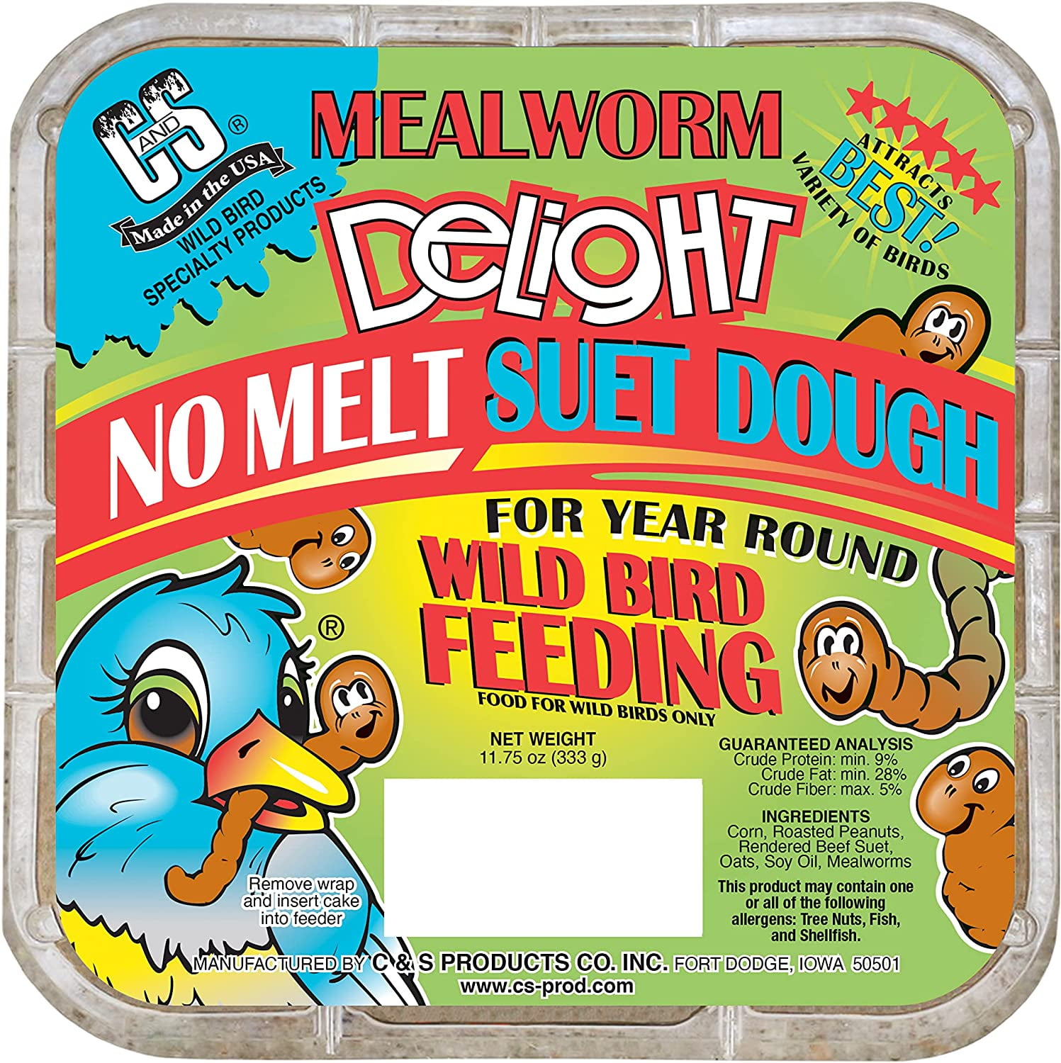 Mealworm Delight, No Melt Suet Dough, 11.75 Ounce (Pack of 12 ...