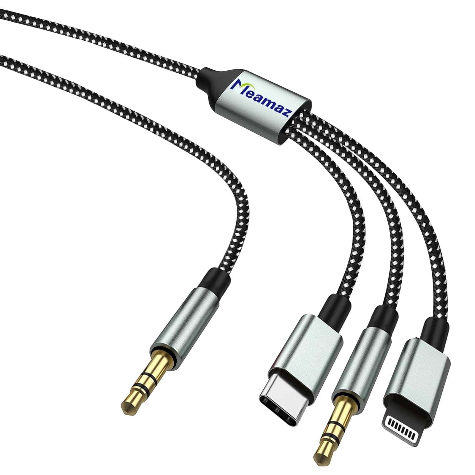 Meamaz 6.56FT/2M 3-in-1 Male to male jack cable, Aux to 3.5mm, Type-C ...