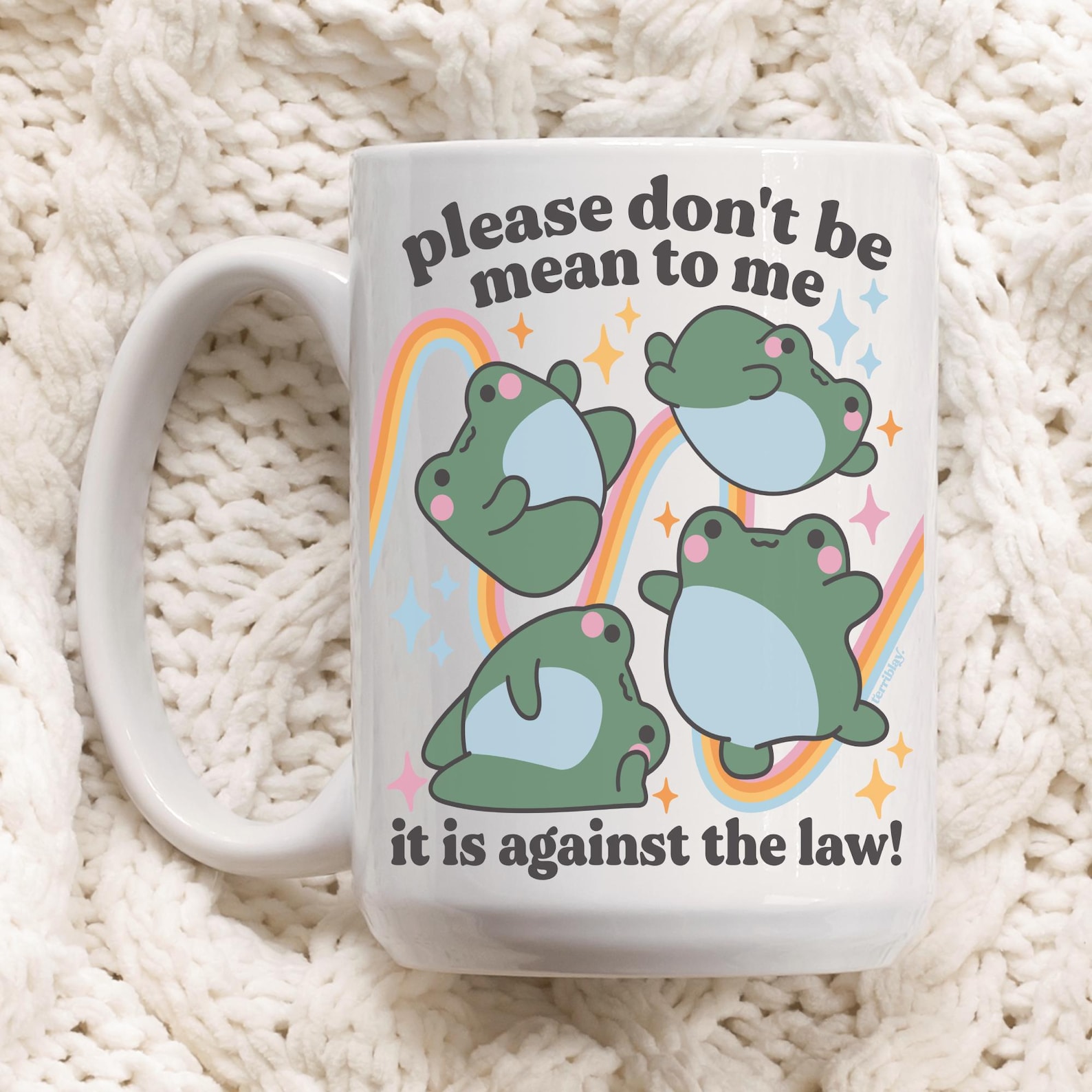 Don't Be Mean Coffee Mug, Tea Cup, Funny For Work, Cute Kawaii Frog ...