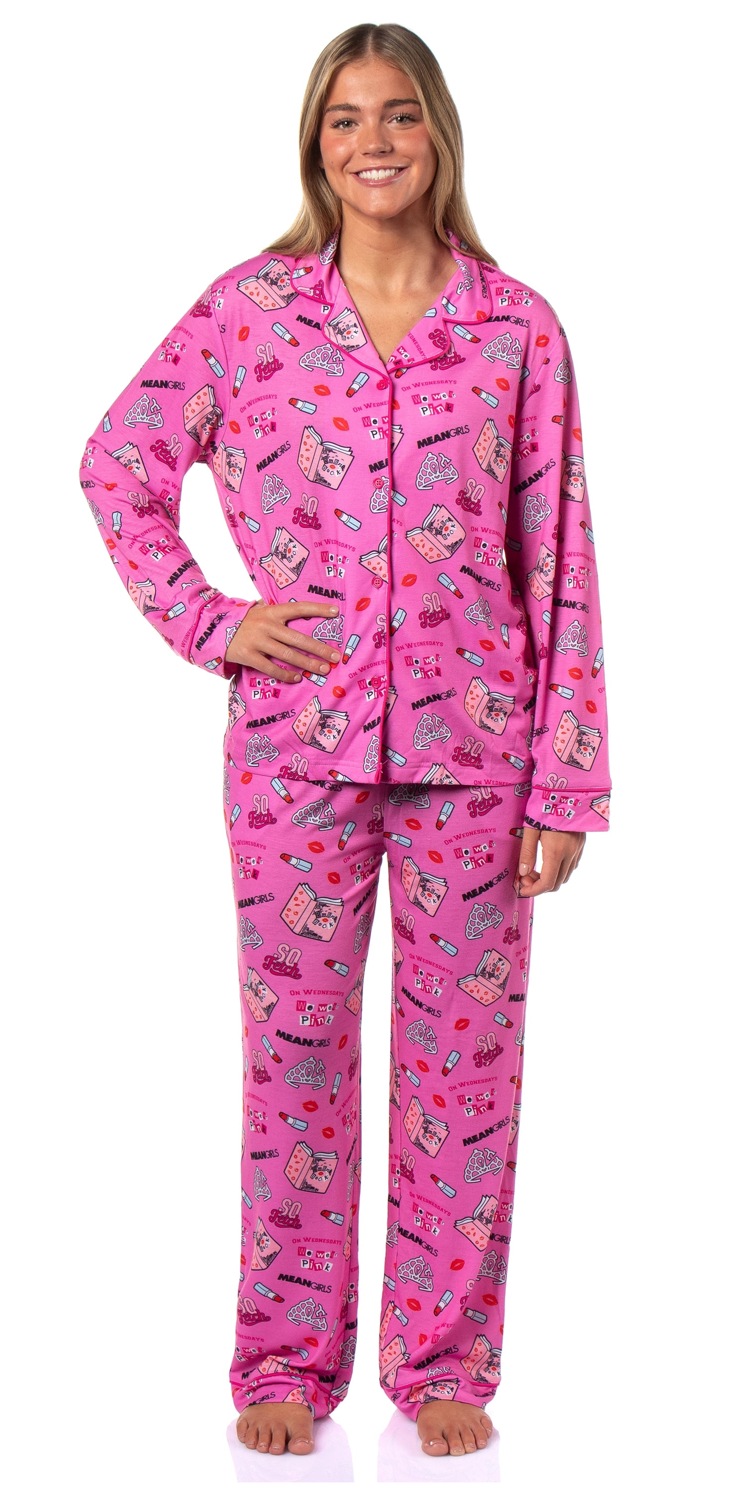 Mean Girls Women's Tossed Sleep Collared Button Down Long-Sleeve Pajama ...