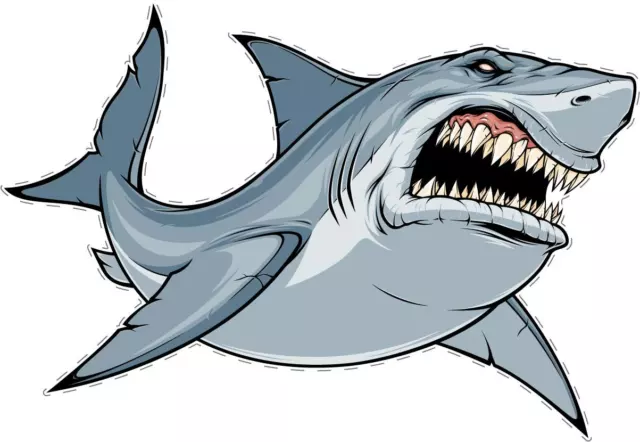 Mean Shark Fish Fishing Decal Sticker For , Boat, Wall, Carphone Decal ...