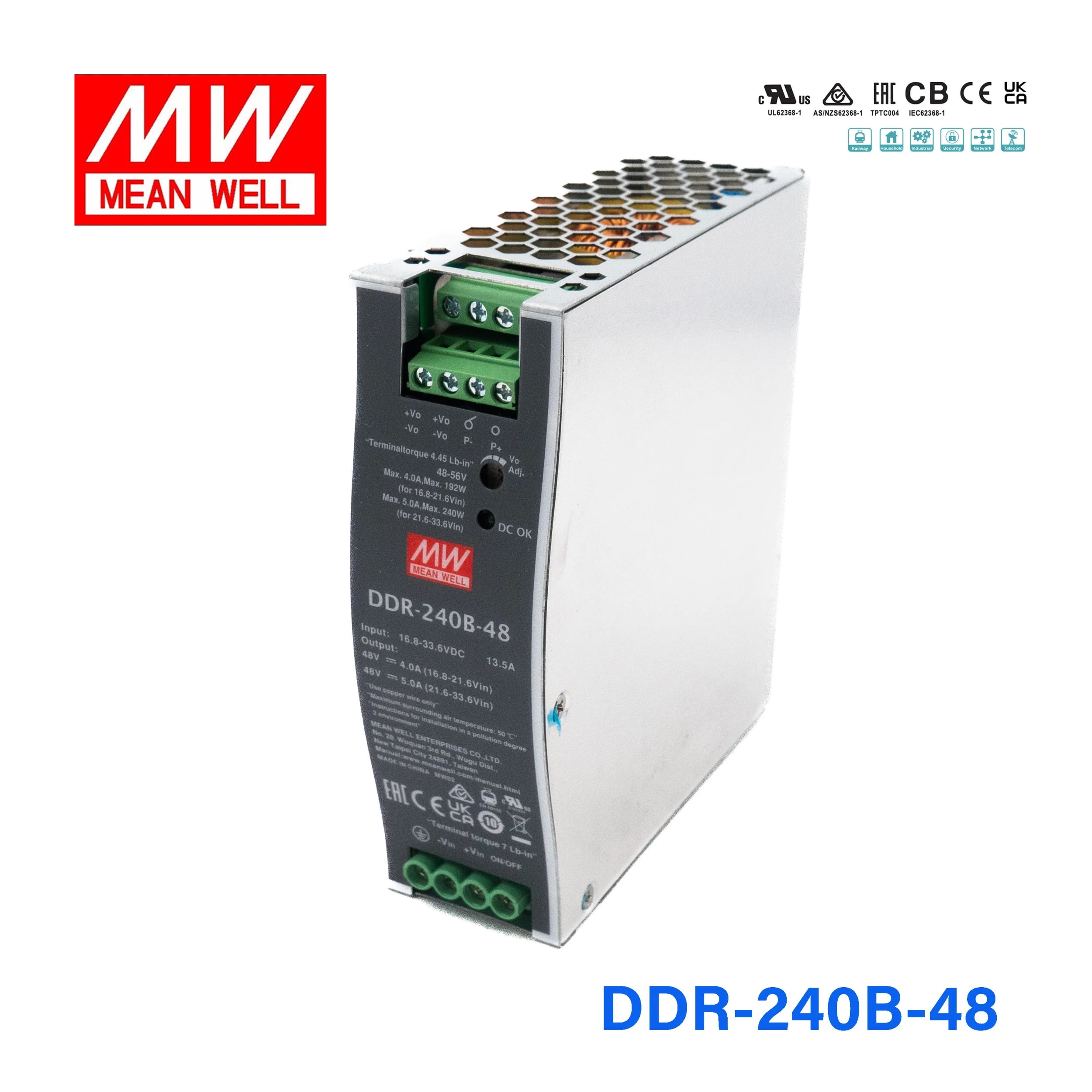 Mean Well DDR-240B-48 DC-DC Converter - 240W - 16.8~33.6V in 48V out - Walmart.com