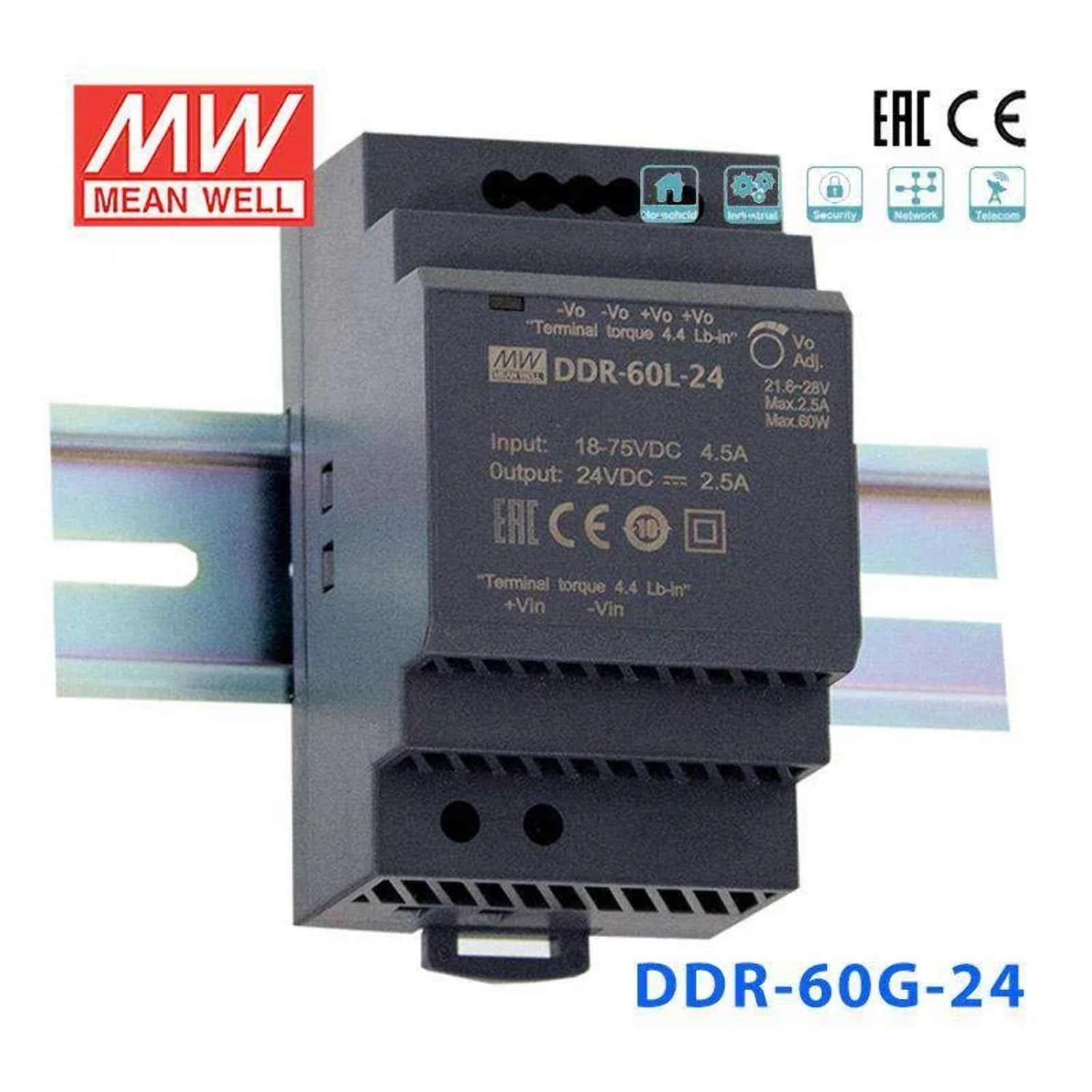 Mean Well DDR-60G-24 DC-DC Converter - 60W - 9~36V in 24V out - Walmart.com