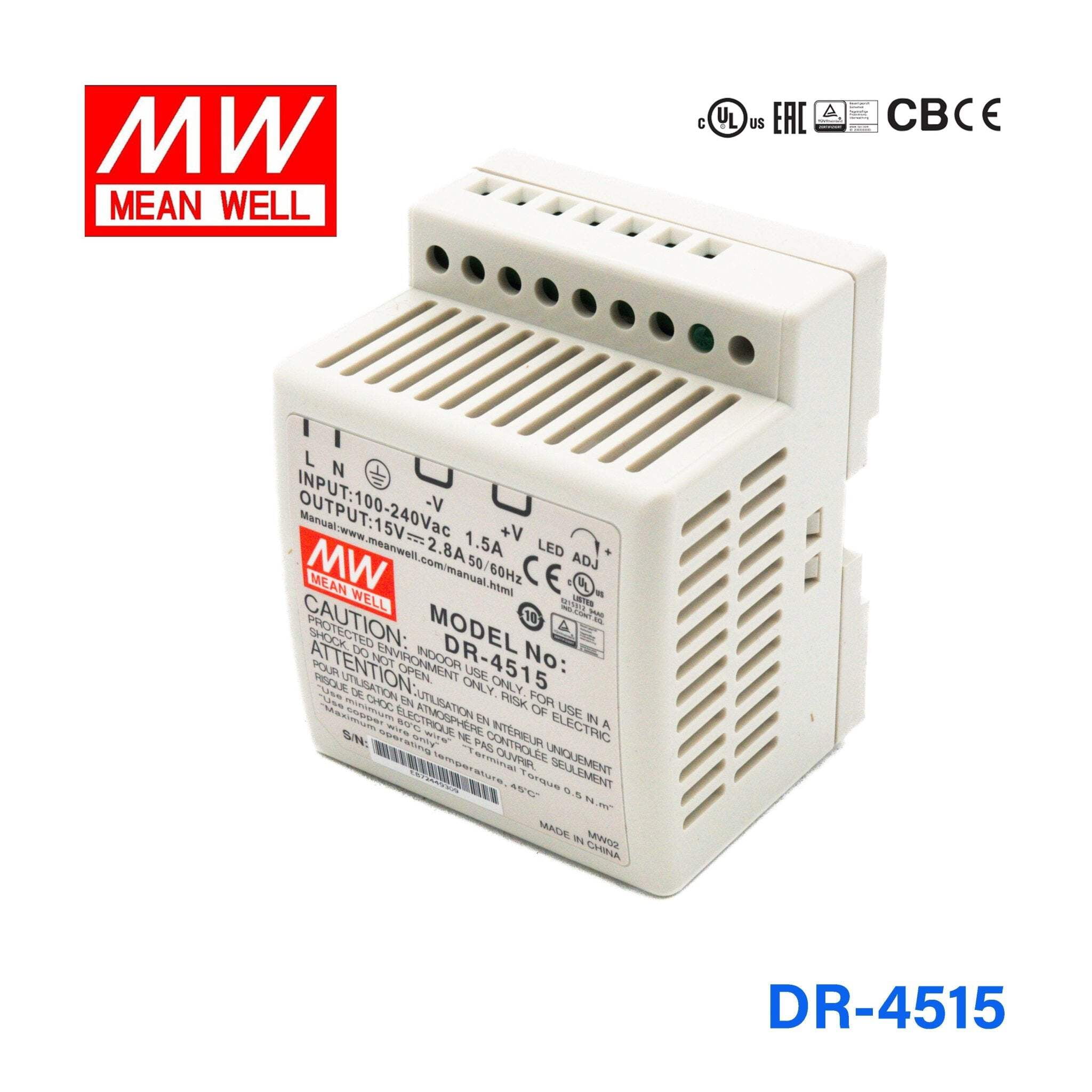 Mean Well DR-4515 AC-DC Industrial DIN rail power supply 45W - Walmart.com