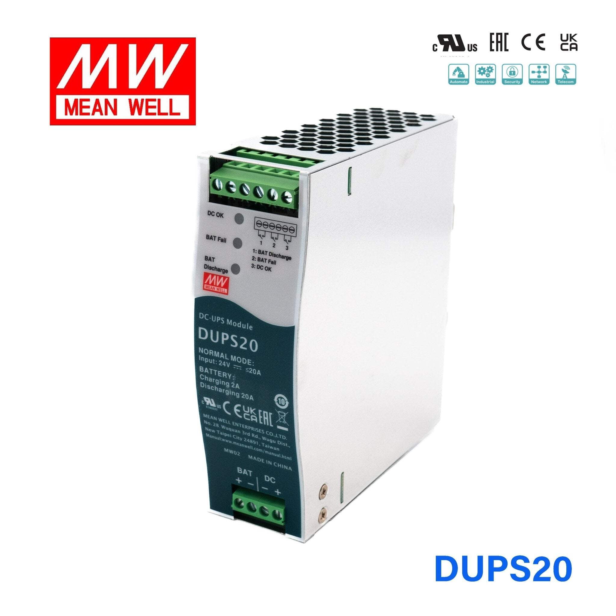 Mean Well DUPS20 DIN Series Uninterruptible DC-UPS Module 20A - Walmart.com