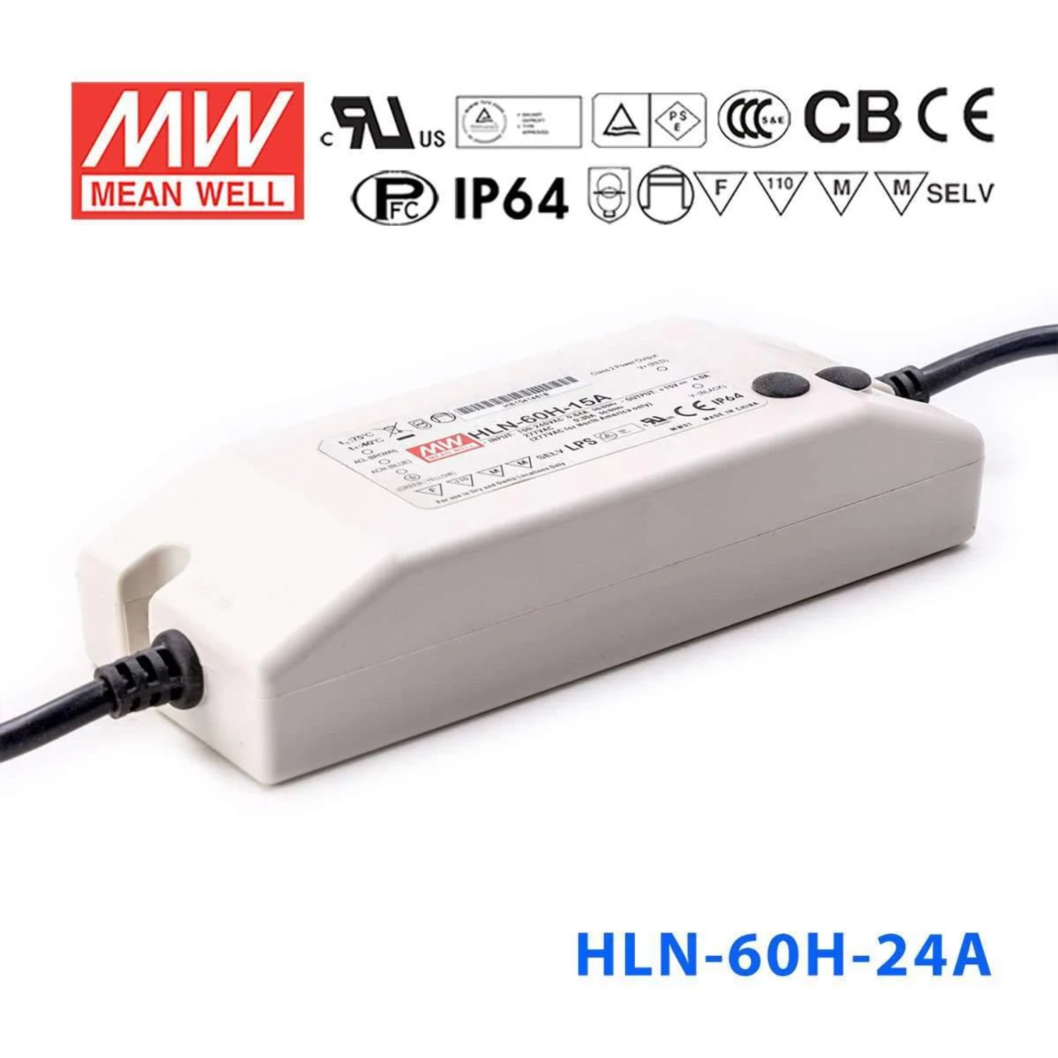 Mean Well HLN-60H-24A Power Supply 60W 24V - IP64, Adjustable - Walmart.com