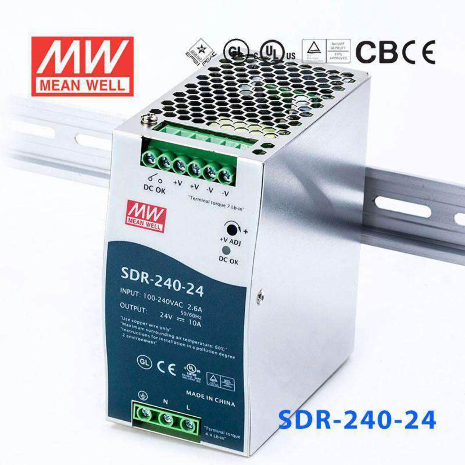 Mean Well SDR-240-24 Single Output Industrial Power Supply 240W 24V - DIN Rail - Walmart.com