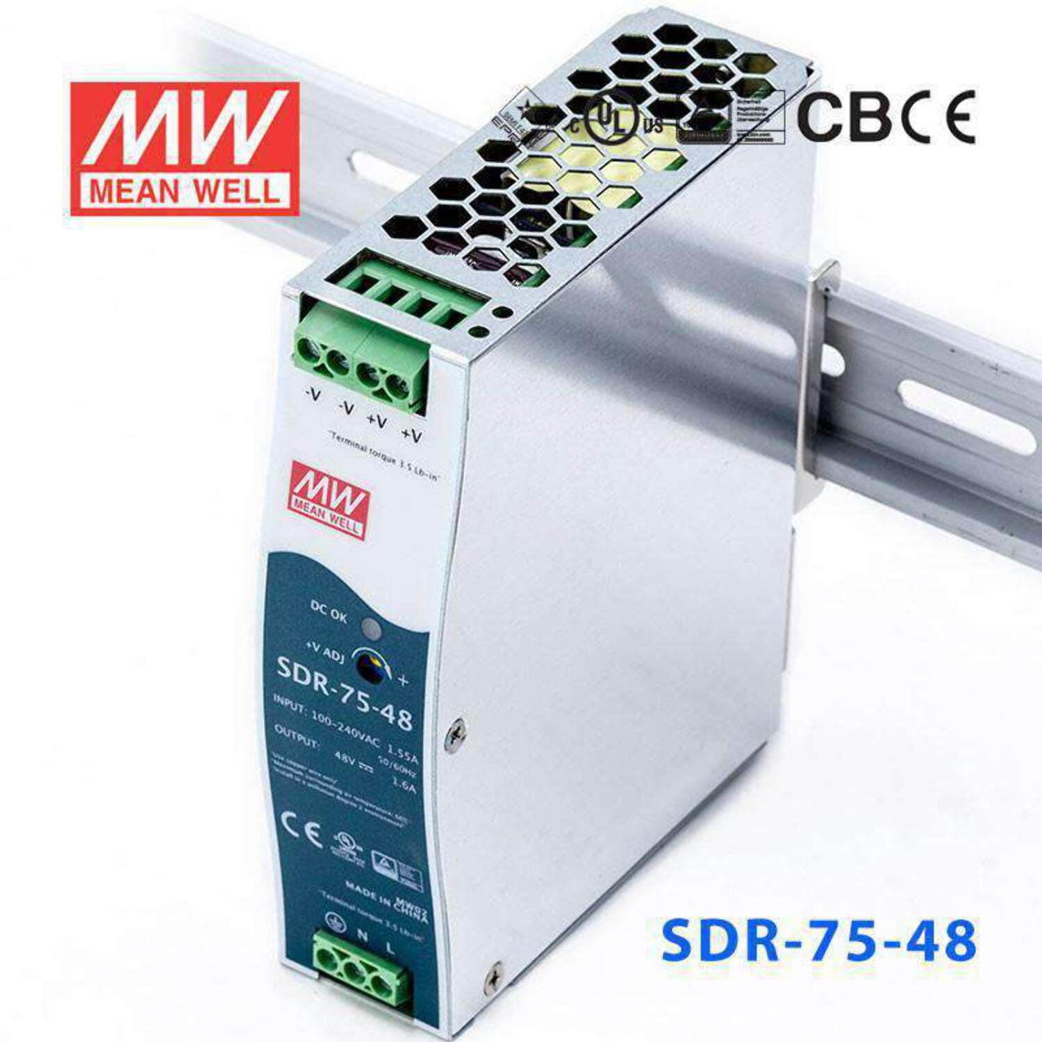 Mean Well SDR-75-48 Single Output Industrial Power Supply 75W 48V - DIN ...