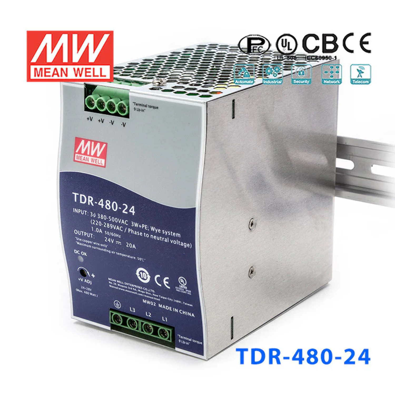 Mean Well TDR-480-24 Single Output Industrial Power Supply 480W 24V - DIN Rail - Walmart.com
