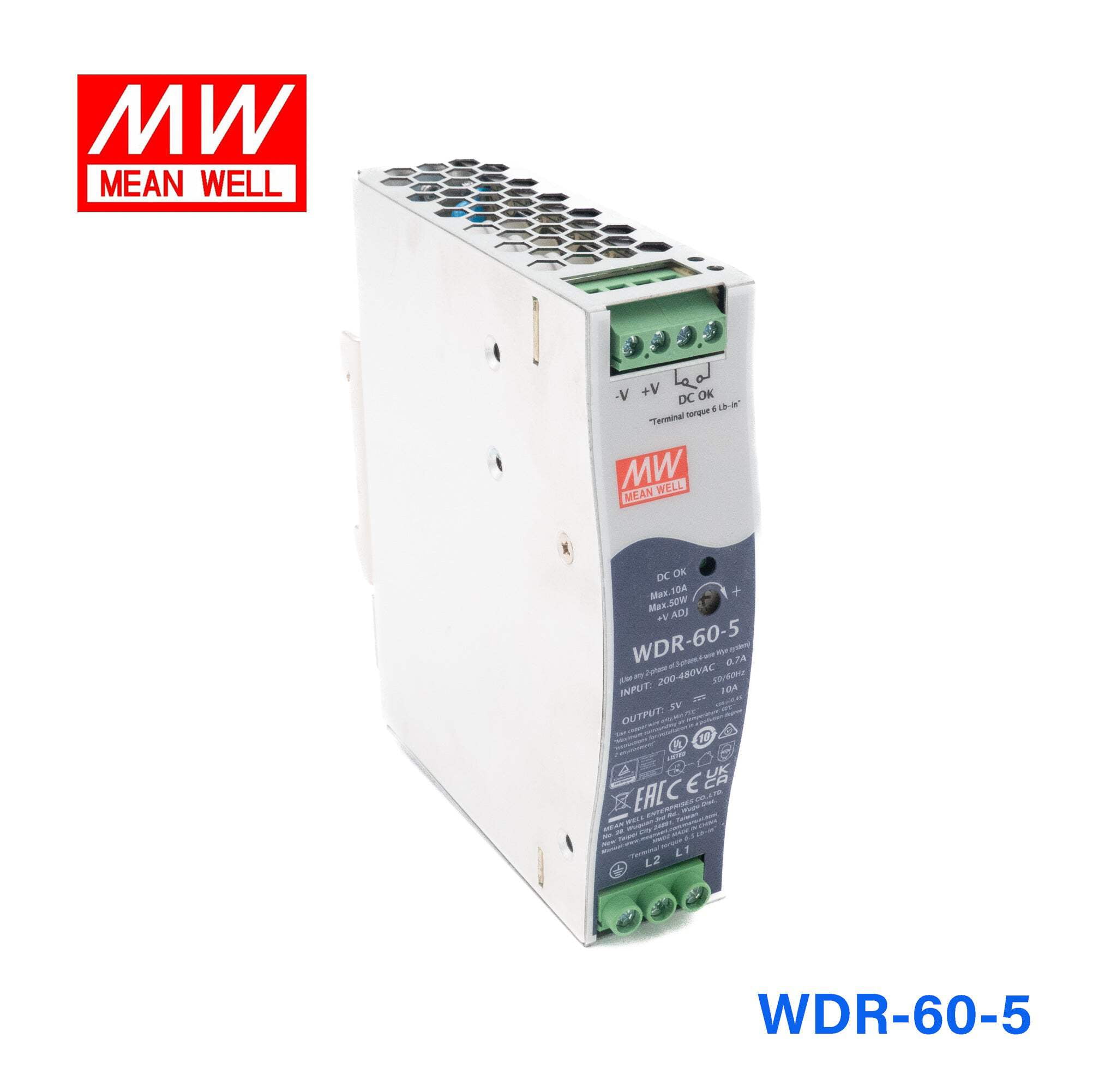 Mean Well WDR-60-5 Single Output Industrial Power Supply 60W 5V - DIN ...