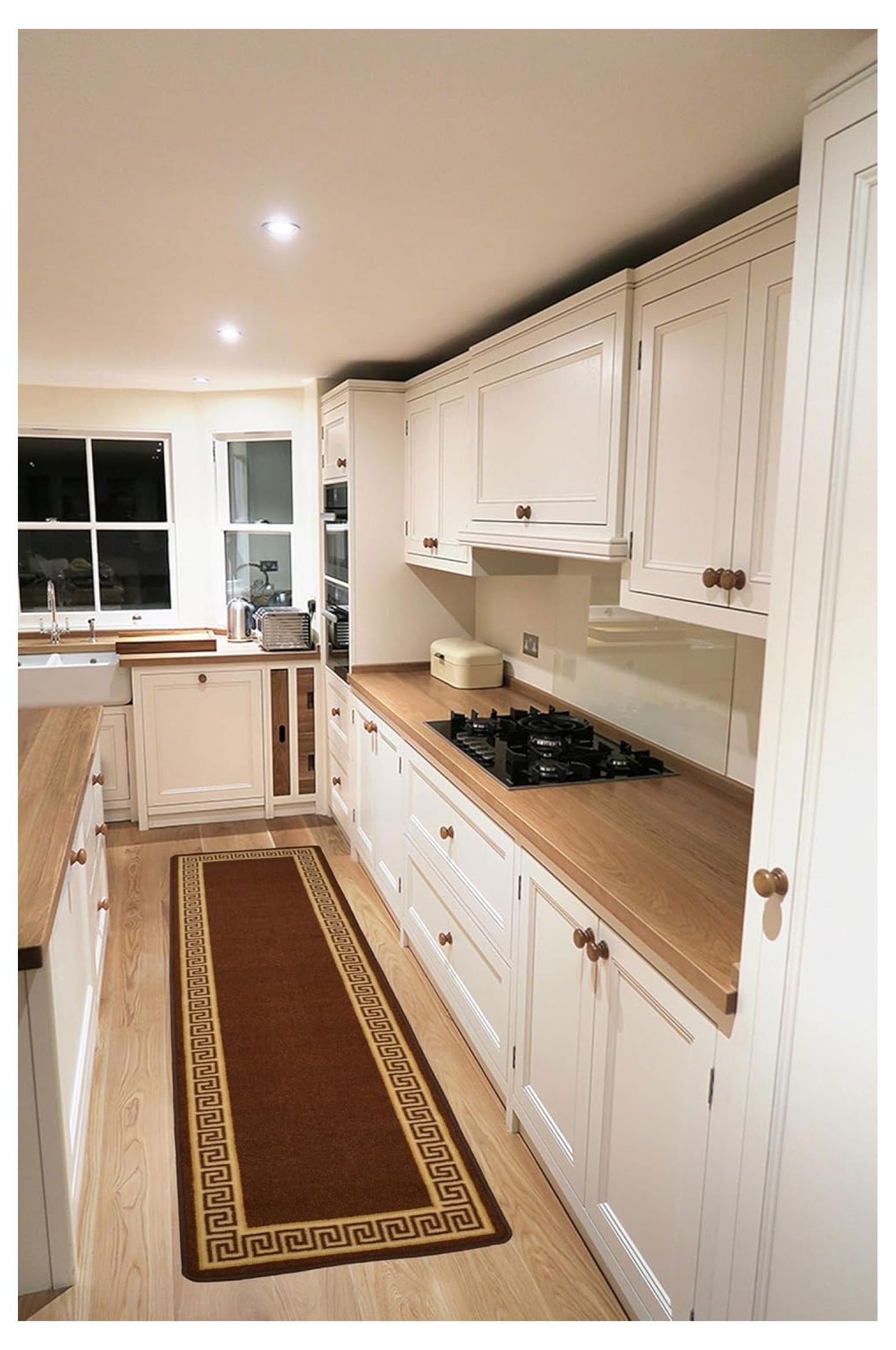 Meander Greek Key Design Brown Beige Bordered Runner Rug, Slip ...