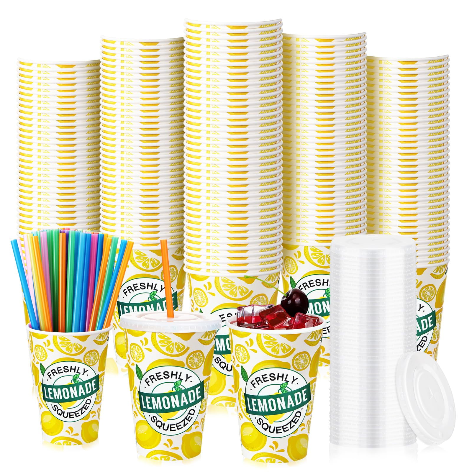 Meanplan 300 Pieces/100UMRT Sets Lemonade Cups with Lids and Cups for ...
