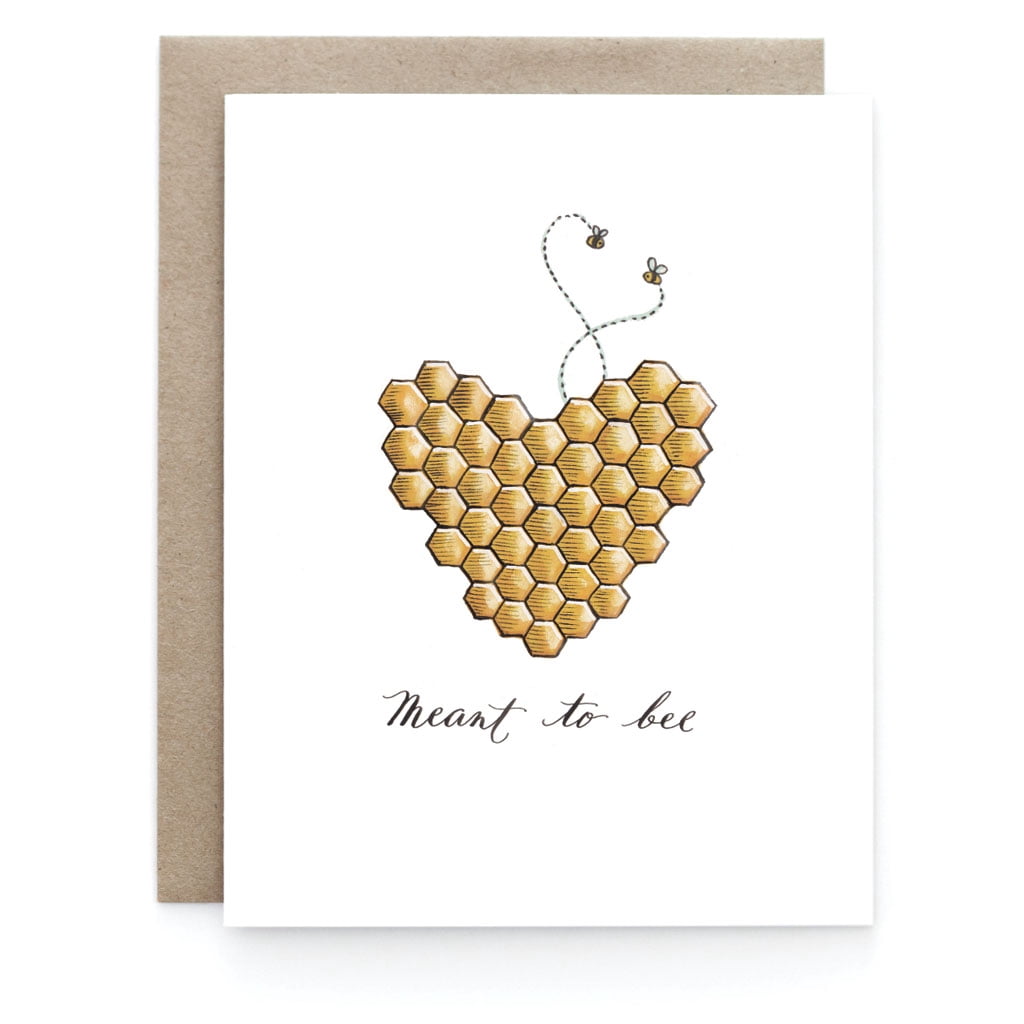 Meant to Bee Greeting Card – Cute Honeycomb Heart Design with Bees ...