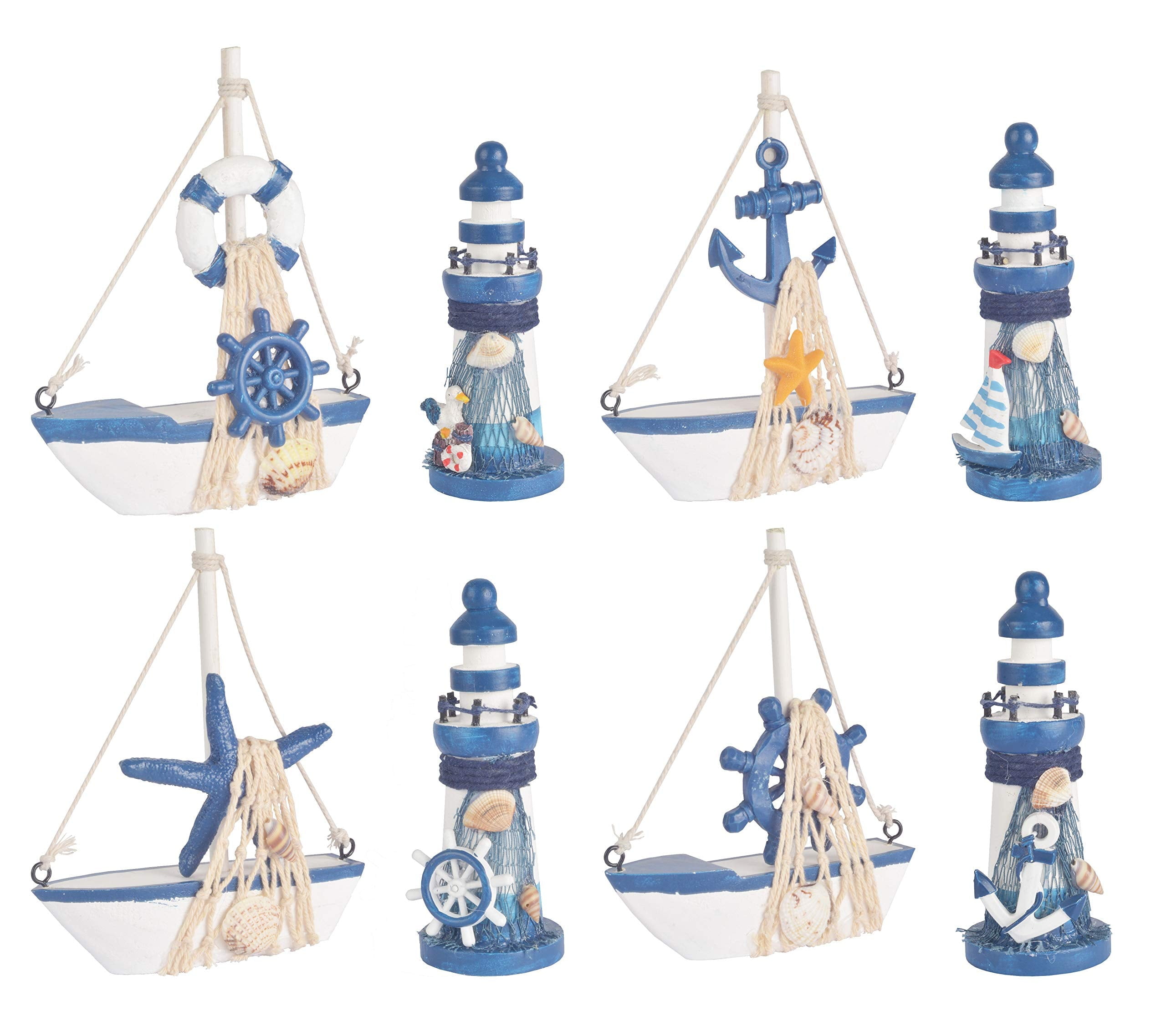 Meant2Be Wooden Lighthouse & Dark Blue Mini Sailboat Model Decoration ...