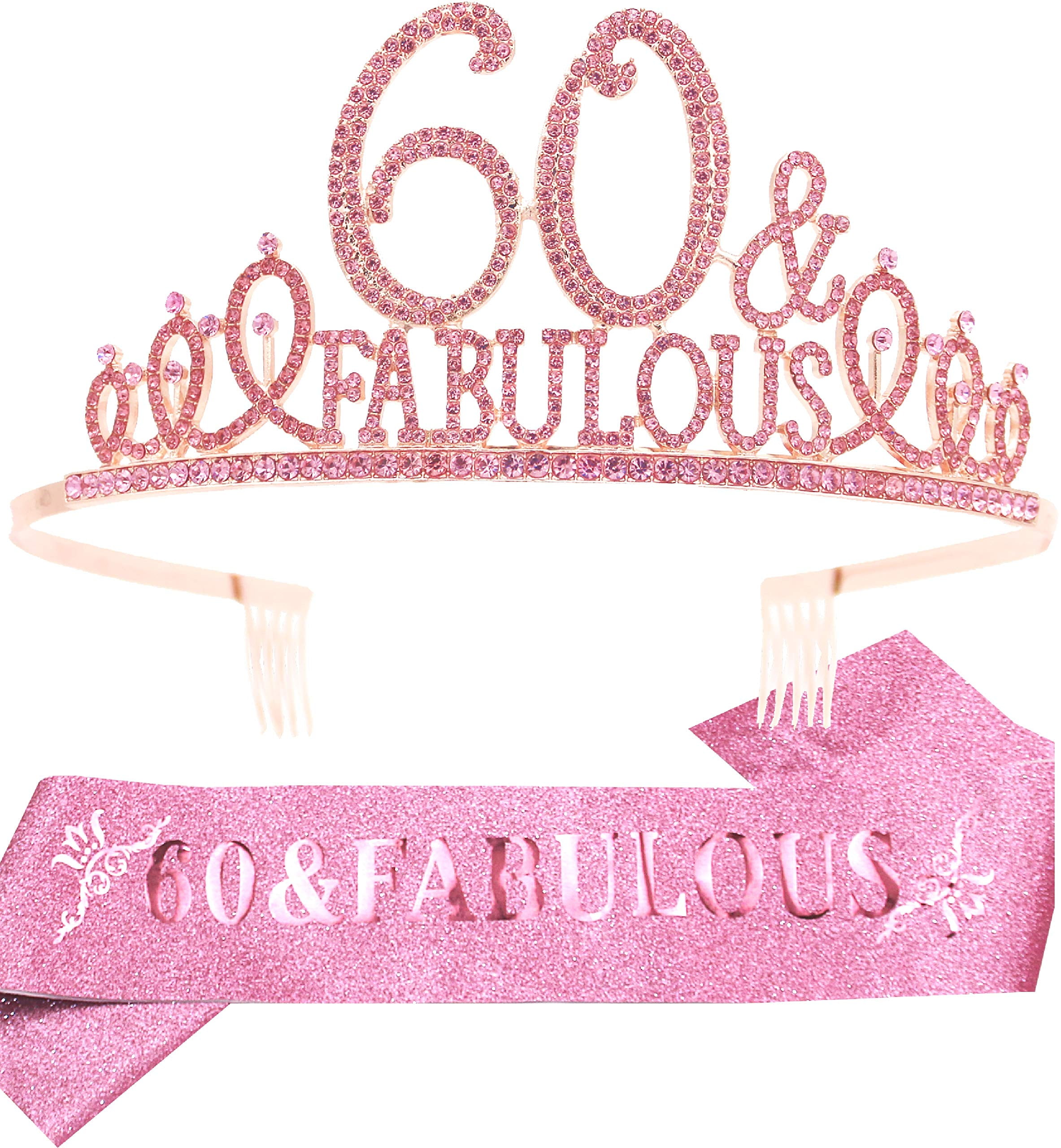 Meant2Tobe | 60th Birthday Tiara and Sash Set, Pink, Eco-Friendly Alloy Metal, Crystals ...