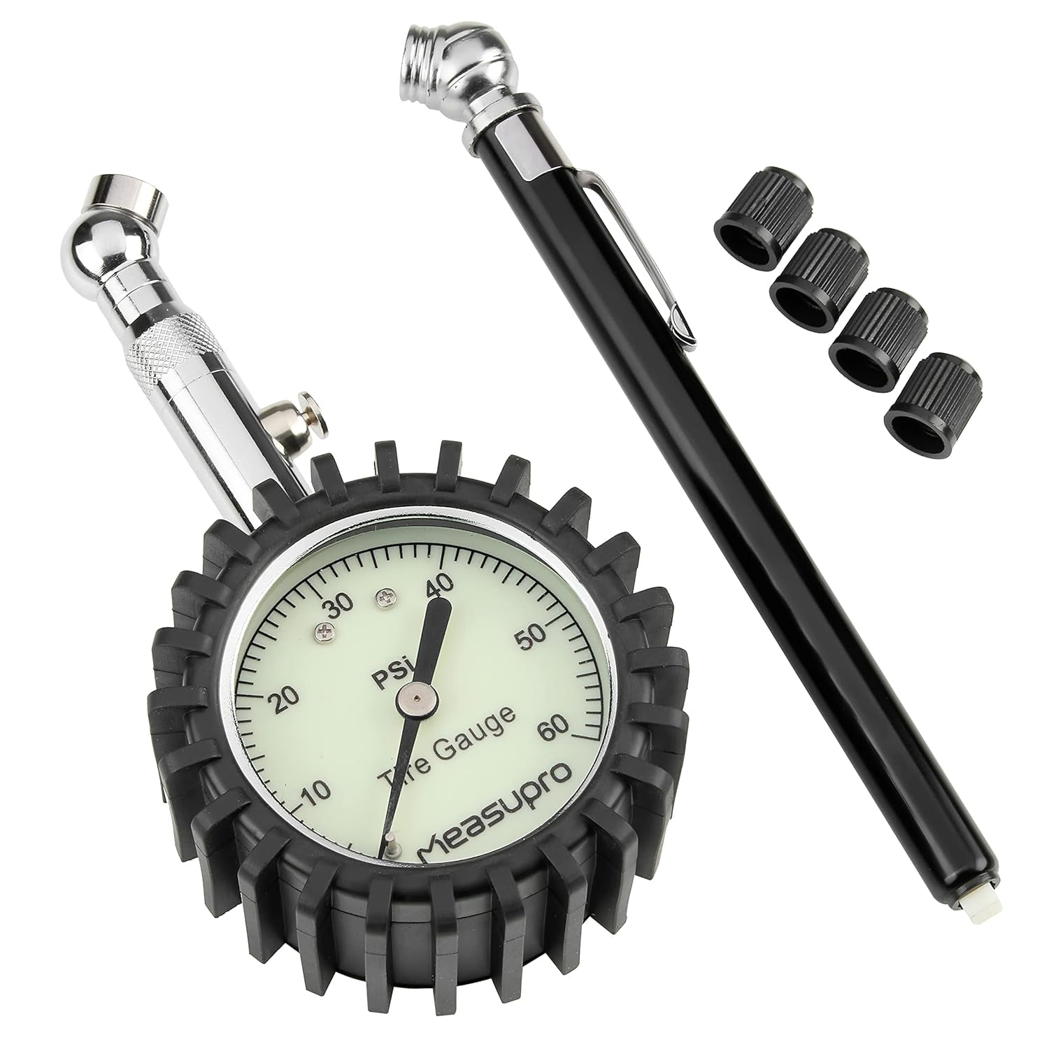MeasuPro Analog Tire Gauge with Easy Read Glow in Dark Large Scale Dial ...