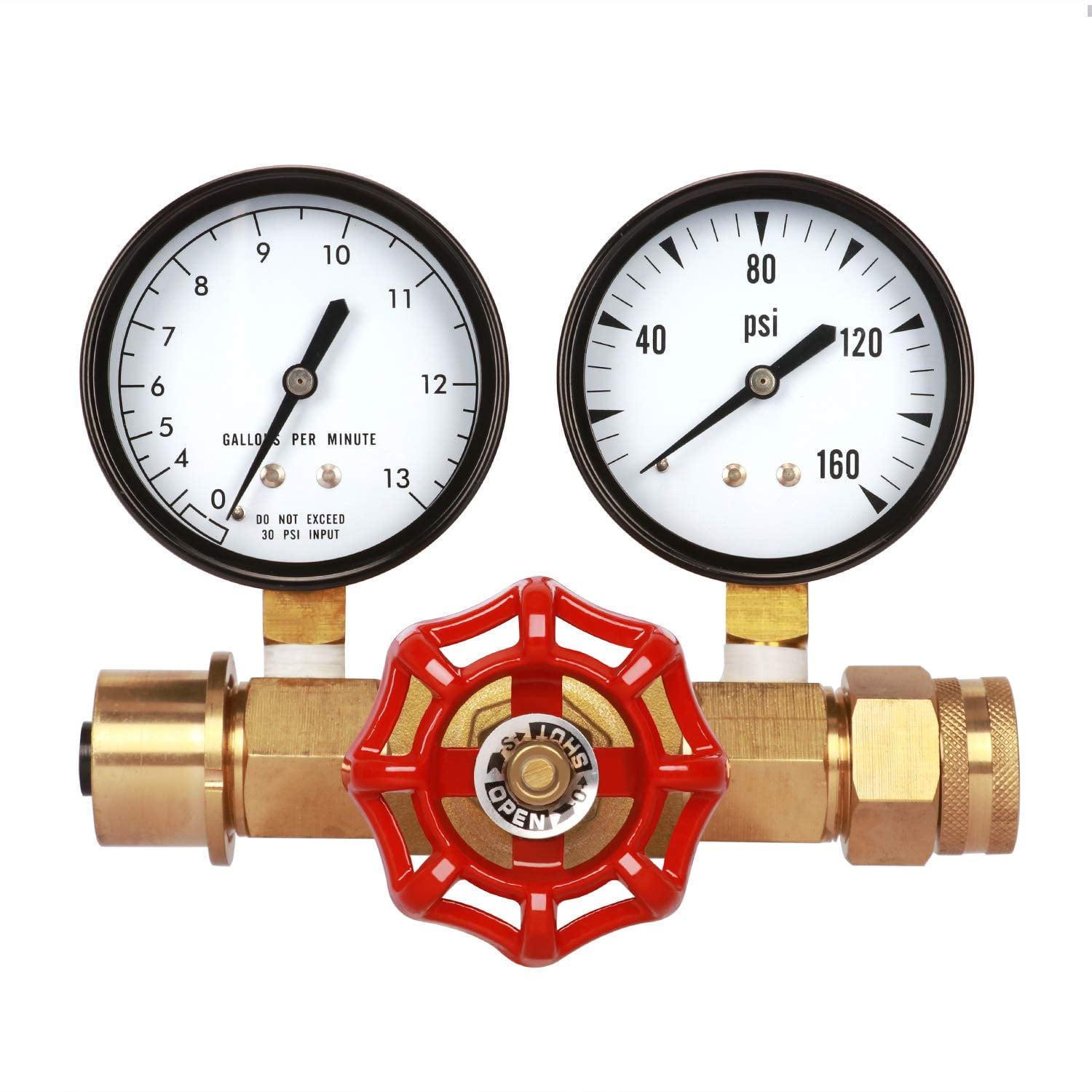 Measureman Water Pressure and Flow Gauge, 2-1/2" Dial, 0-160psi, 0-13 ...