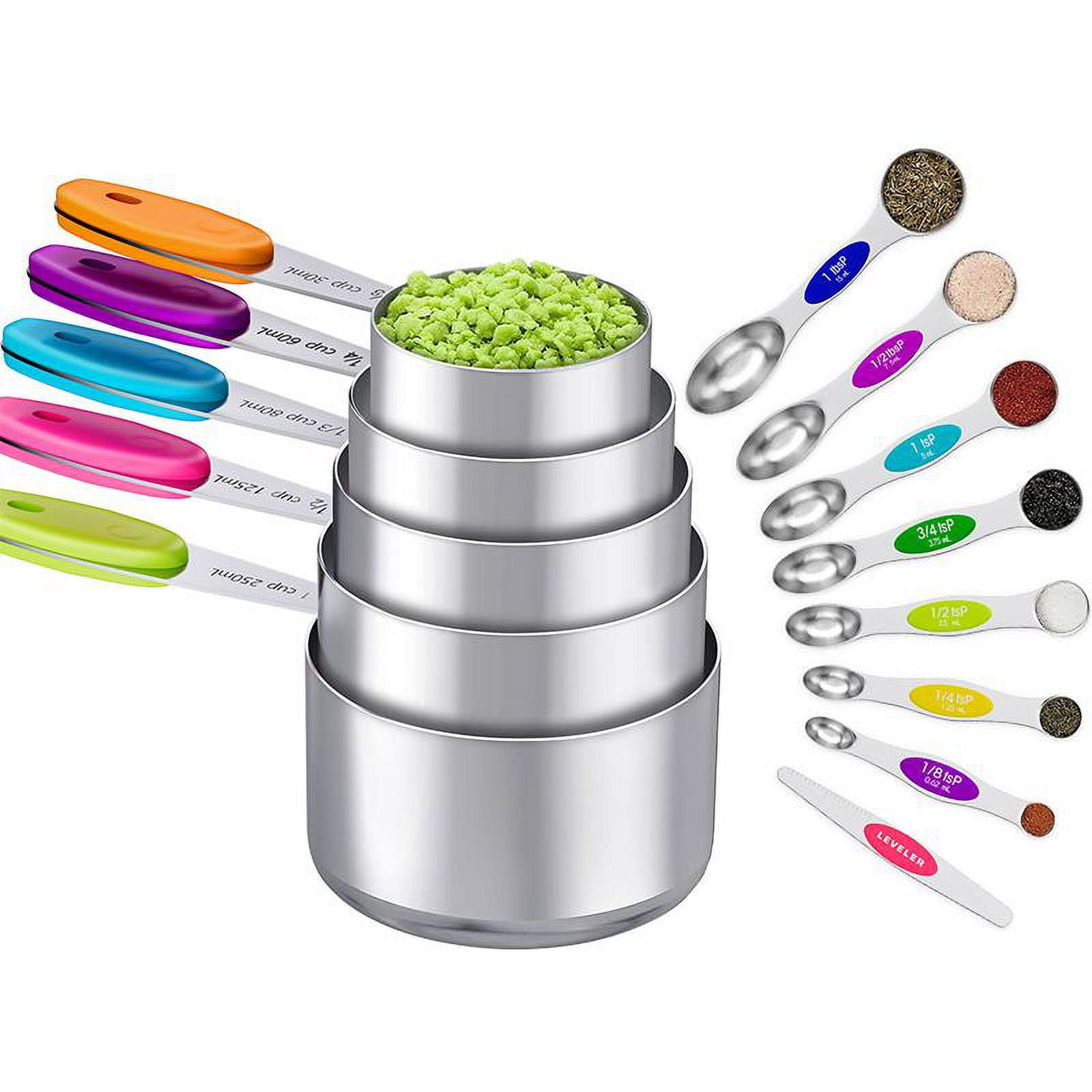 Measuring Cup and Magnetic Measuring Spoon Set with Leveler, Stainless ...