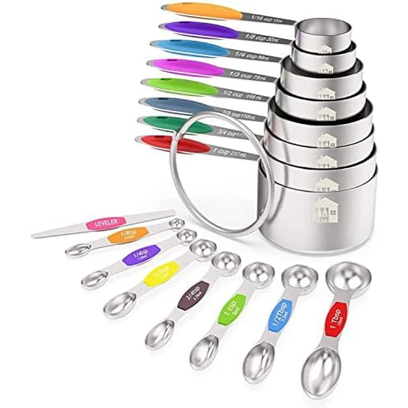 Measuring Cups and Magnetic Measuring Spoons Set, Stainless Steel 16 ...