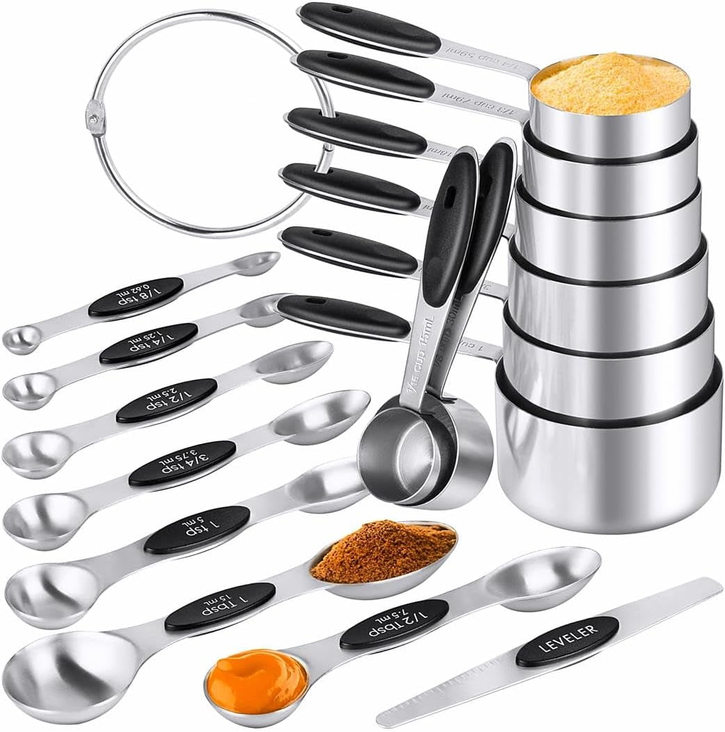 Measuring Cups & Spoons Set of 16, Stainless Steel 8 Nesting Measure ...