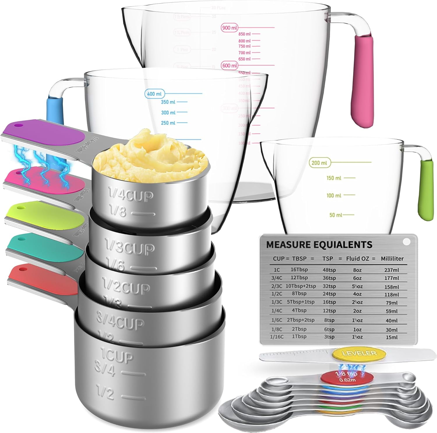 Measuring Cups and Spoons Set, 5 Stainless Measuring Cups for Dry and ...