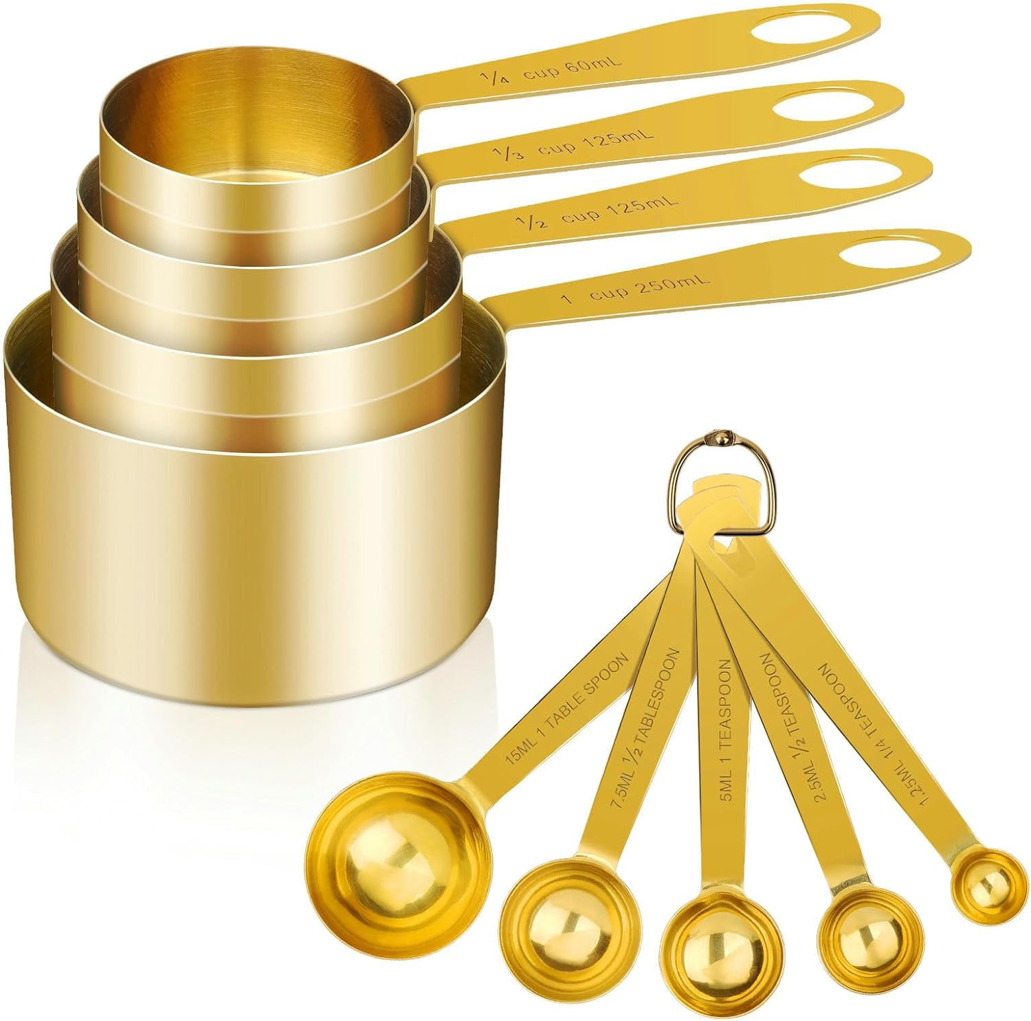 Measuring Cups and Spoons Set of 9, Stainless Steel Handle with Metric ...