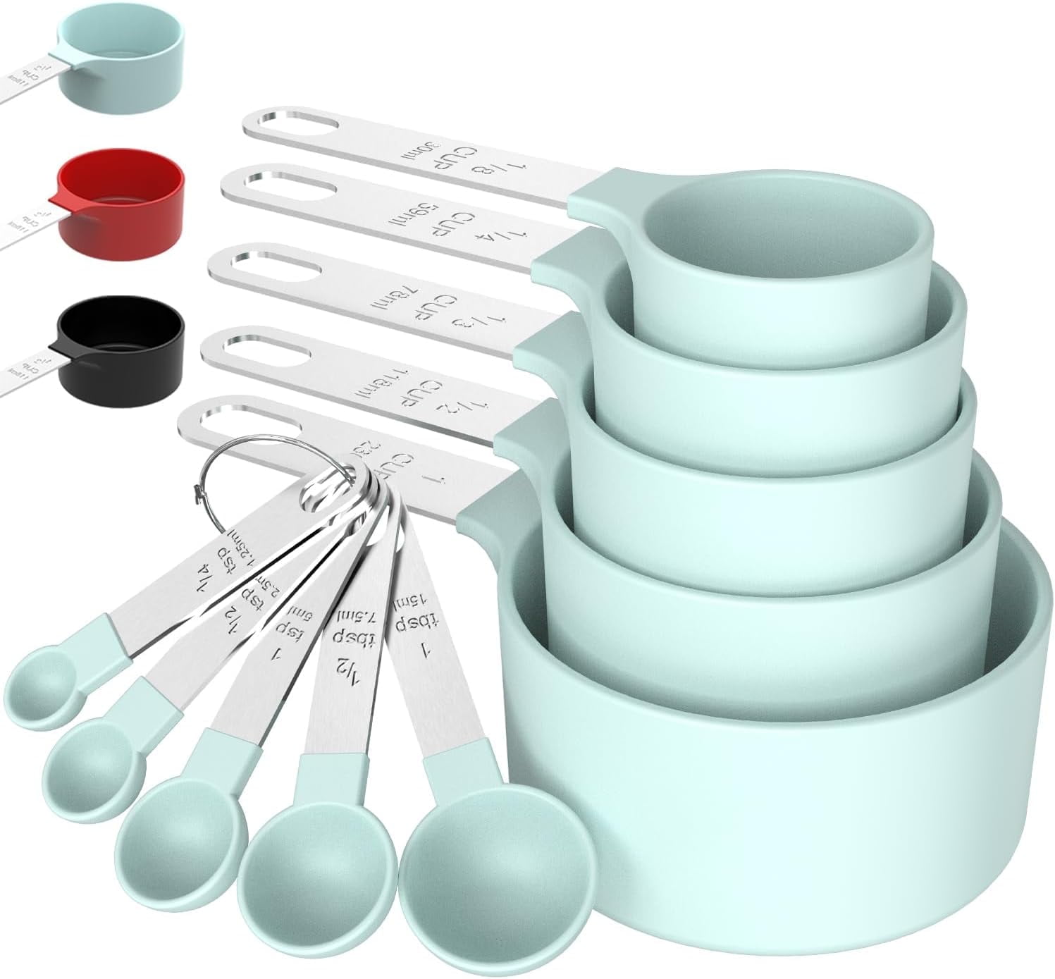 KJRIVER Measuring Cups and Spoons Set, Stainless Steel Handle, Nesting ...