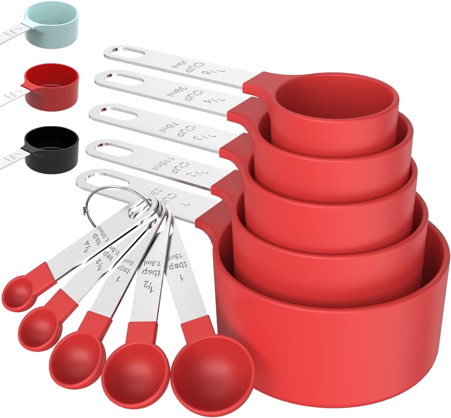 AOMWXENN, Measuring Cups & Spoons Set, Nesting, 5 Cups & 5 Spoons, Red ...