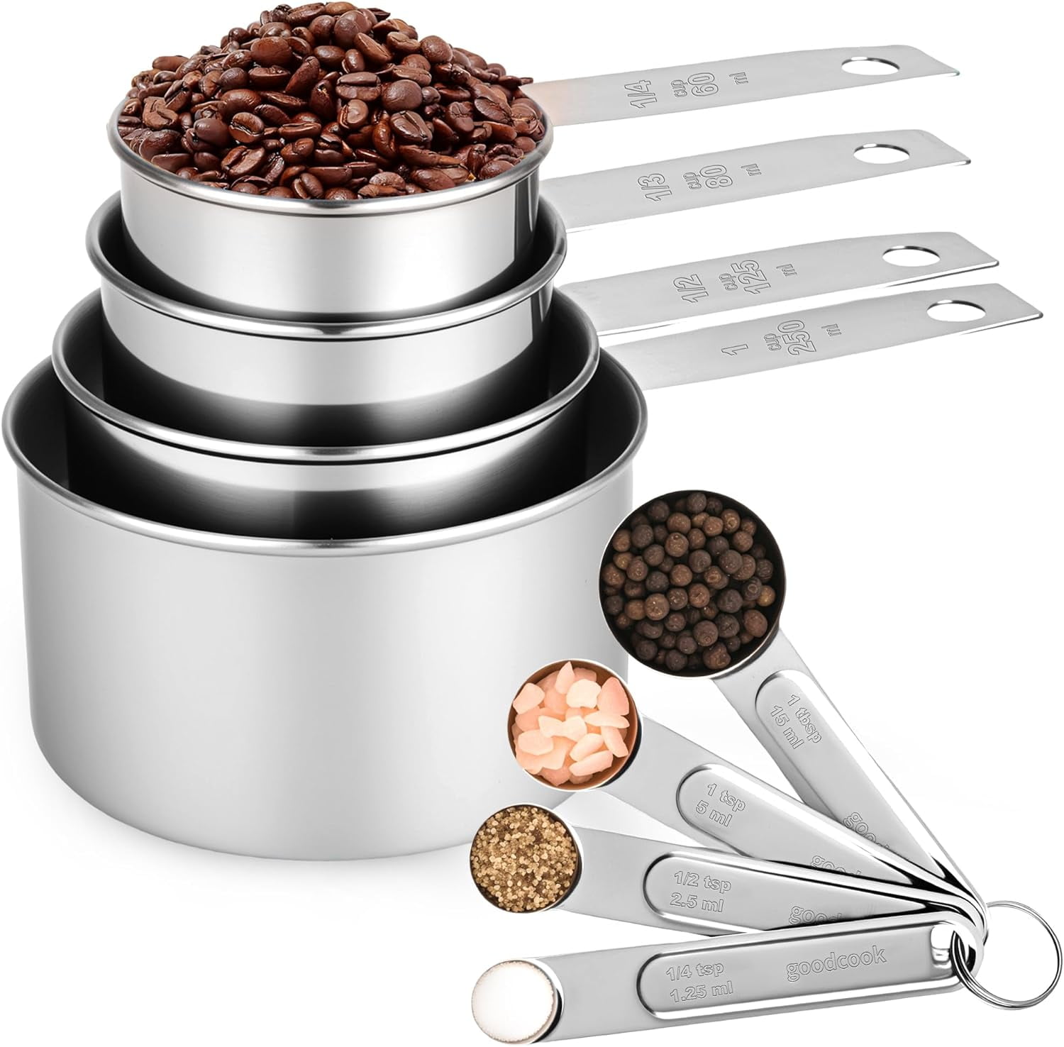 Measuring Cups and Spoons Set,Stainless Steel 8 Piece Nesting Measuring ...