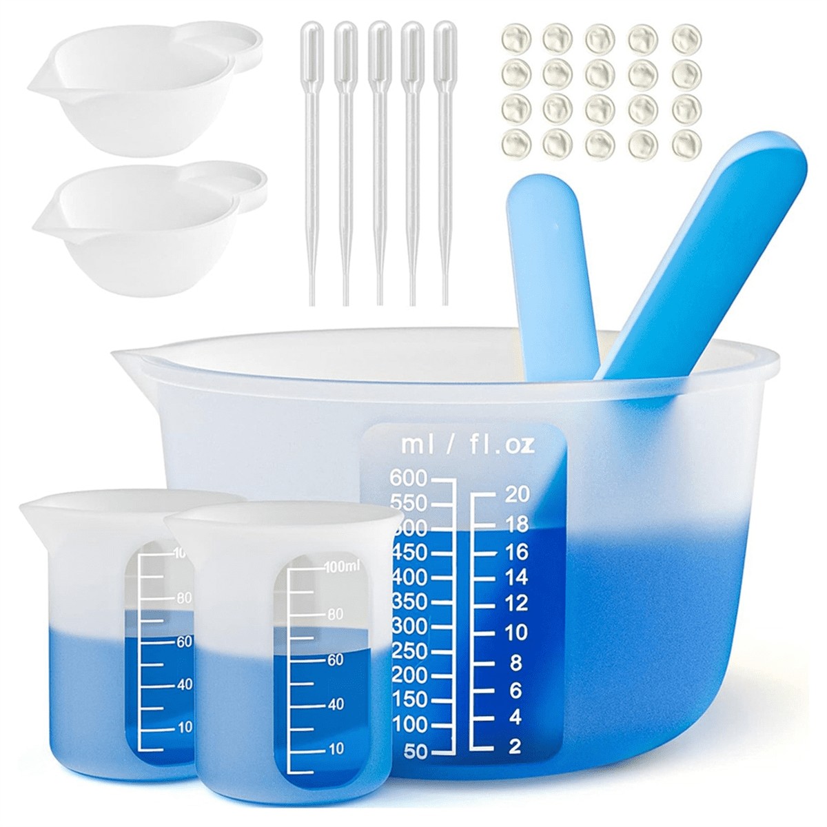 Large Silicone Resin Measuring Cups Tool Kit - Reusable 600ml & 100ml ...