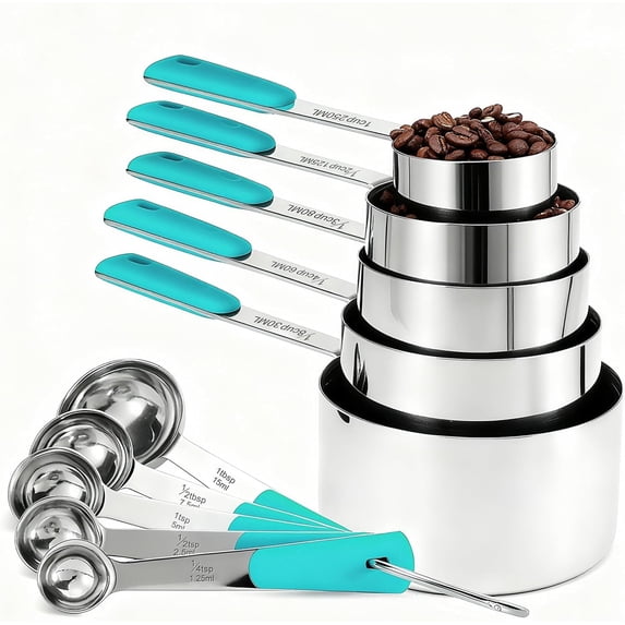 Measuring Cups and Spoons Set Stainless 10 count for Cooking and Baking ...
