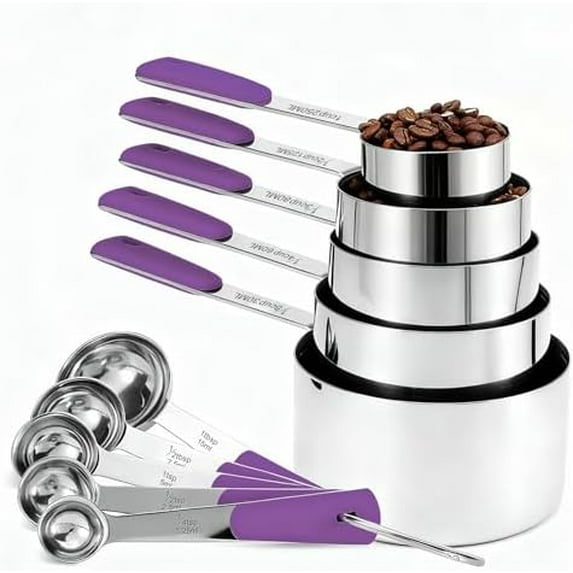 Measuring Cups and Spoons Set Stainless Steel 10 Piece for Cooking and ...