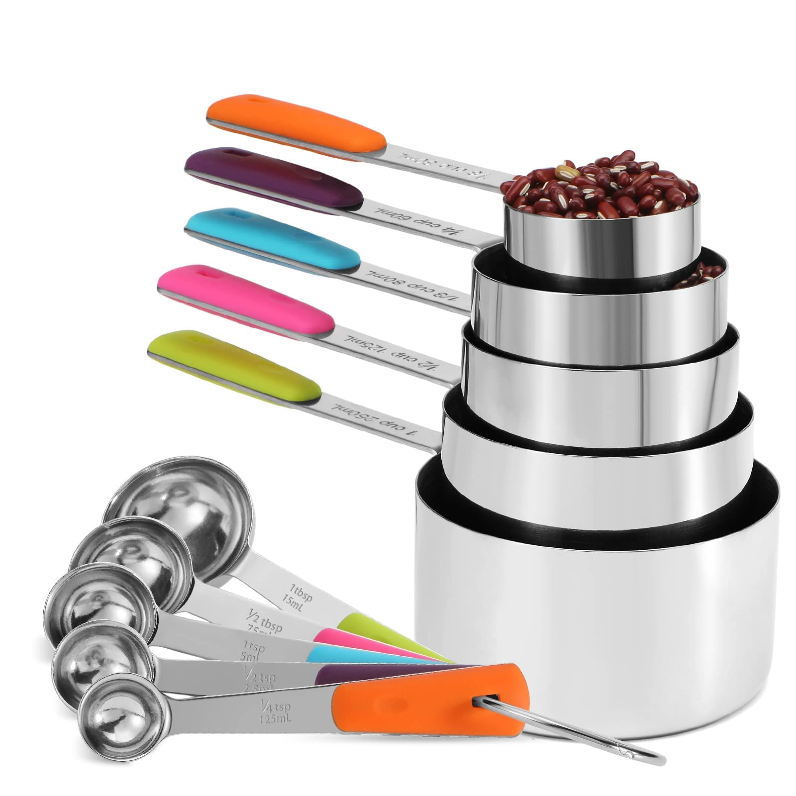 Measuring Cups and Spoons Set Stainless Steel 10 Piece for Cooking and ...
