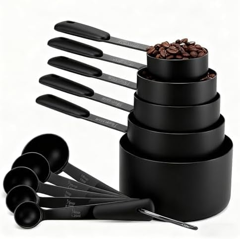 Measuring Cups and Spoons Set, Titanium-Plated Matte Black Stainless ...