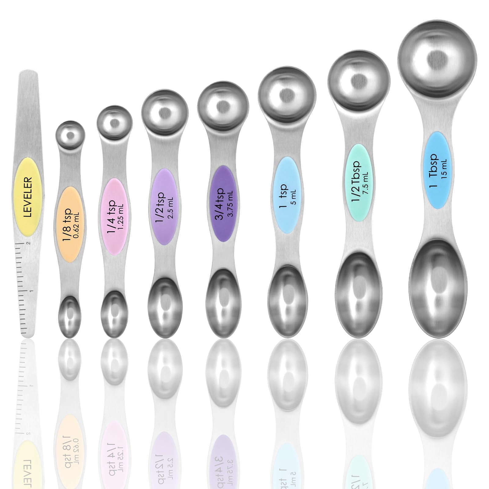 Measuring Spoons Set of 8, Stainless Steel Magnetic Spoons with Leveler ...
