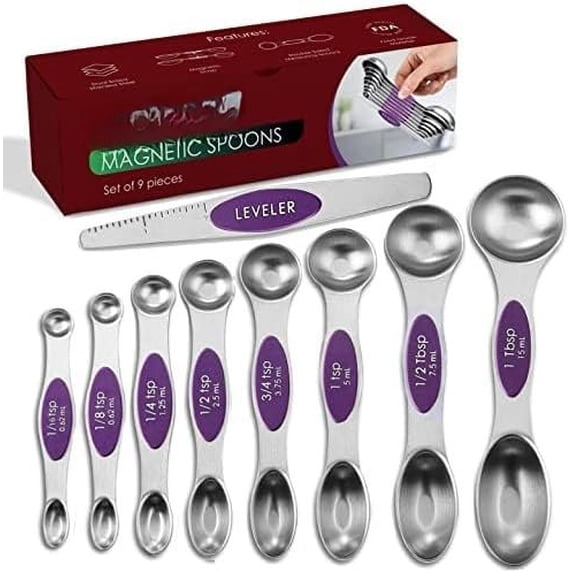 Measuring Spoons Set of 9 Stainless Dual-Sided Stackable Measuring ...