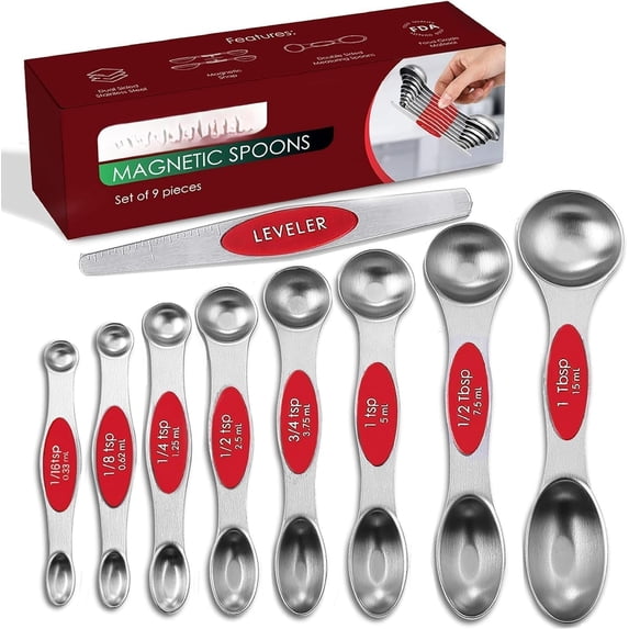 Measuring Spoons Set of 9 Stainless Dual-Sided Stackable Measuring ...