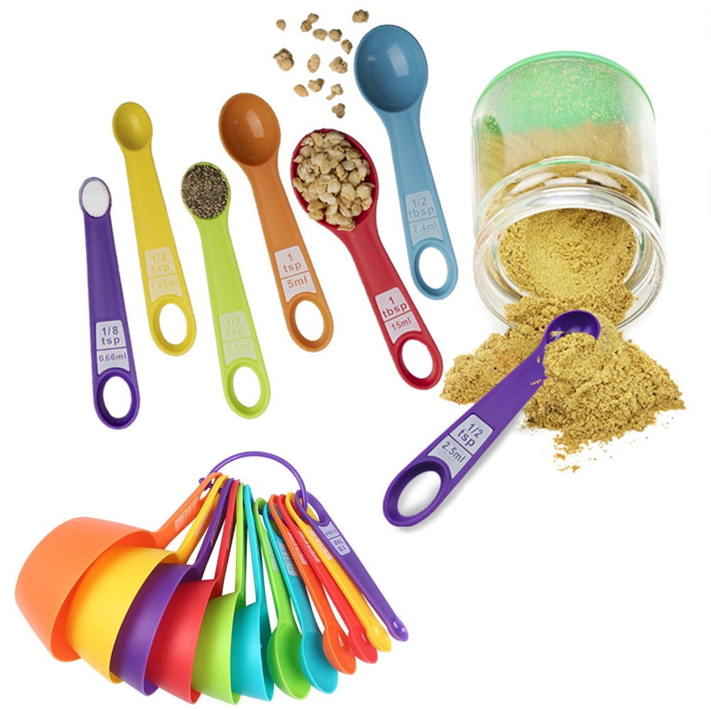 Measuring Spoons Set and Cups, Mixed Colors, 6-Piece Teaspoon Measuring ...