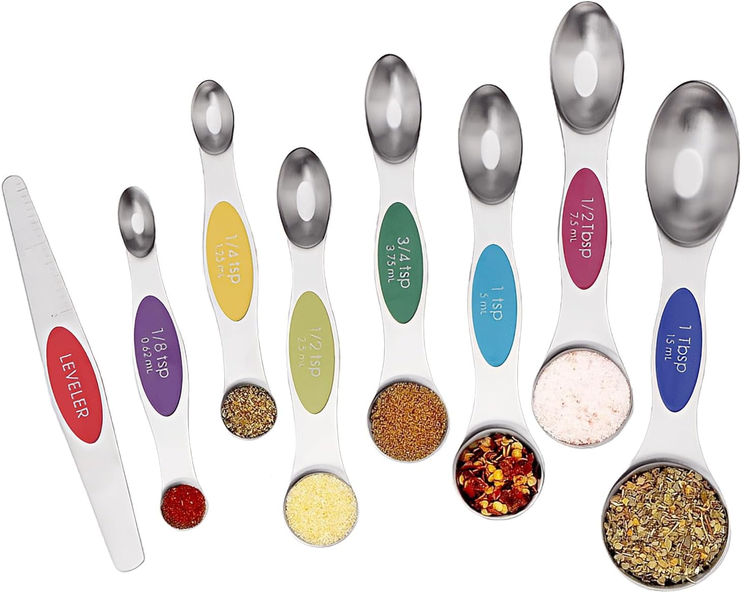 Measuring Spoons Set of 8 Stainless Stackable Dual Sided Nesting ...