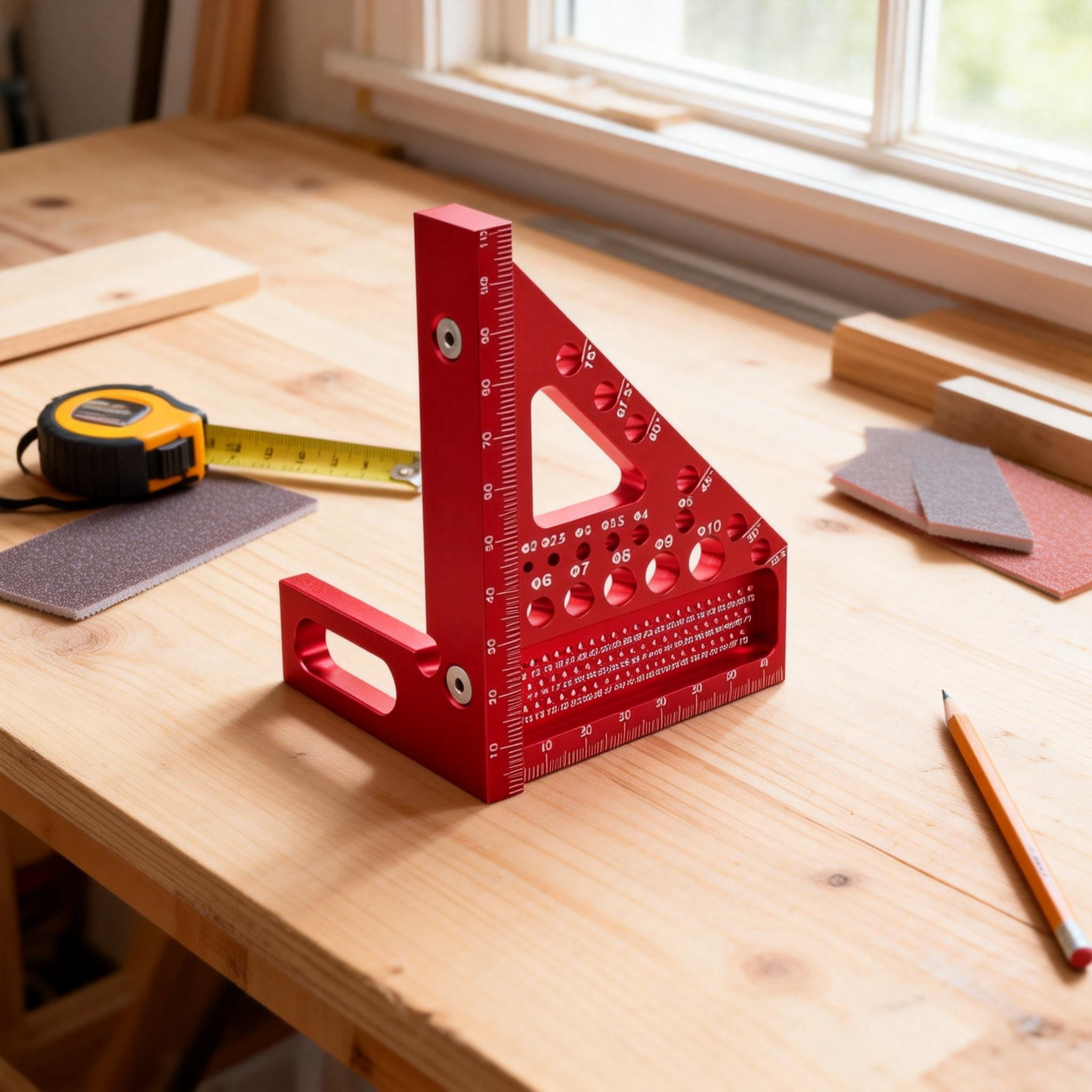 3D Angle Measuring Aluminum Alloy Woodworking Triangle Ruler Protractor ...